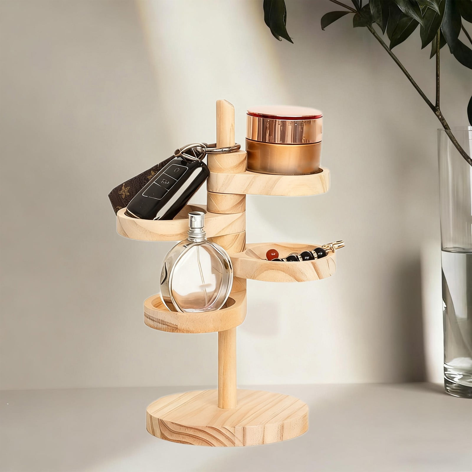 Wooden Desktop Jewelry Storage Rack - Multi-Layer Rotating Organizer ...