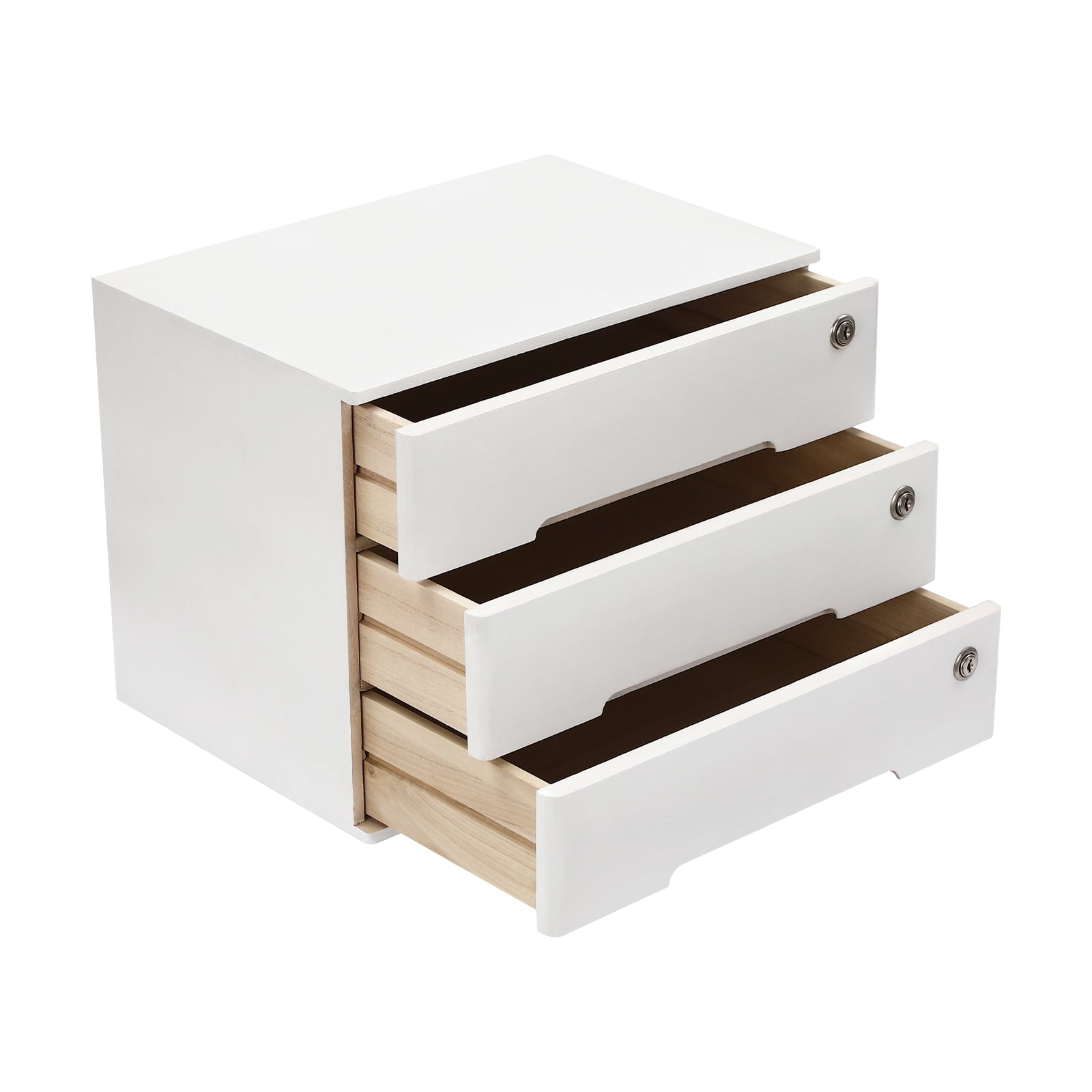 Wooden Desktop Storage Box with 3 Drawers, Lockable, Compact Design for ...
