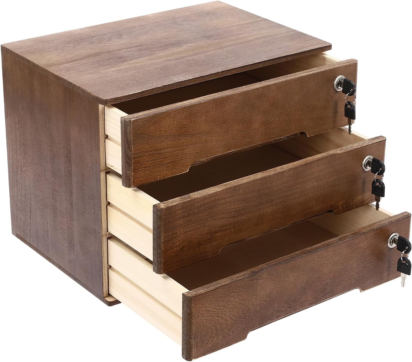Wooden Desktop Storage Box with Lockable Drawers, 3 Tiers Office ...