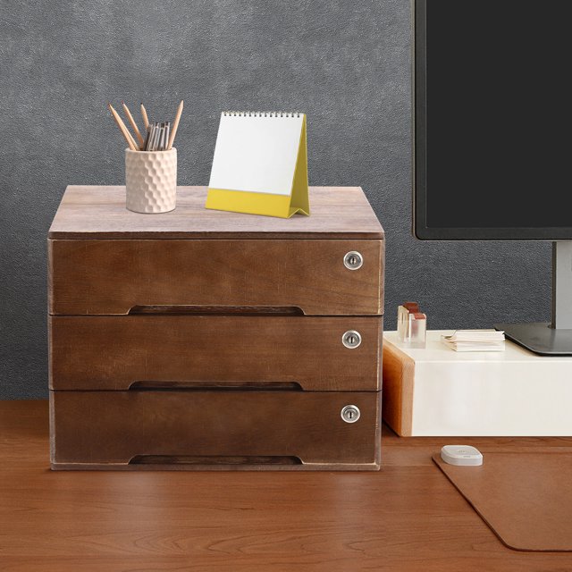 Wooden Desktop Storage Box with Lockable Drawers, Office Supplies File ...