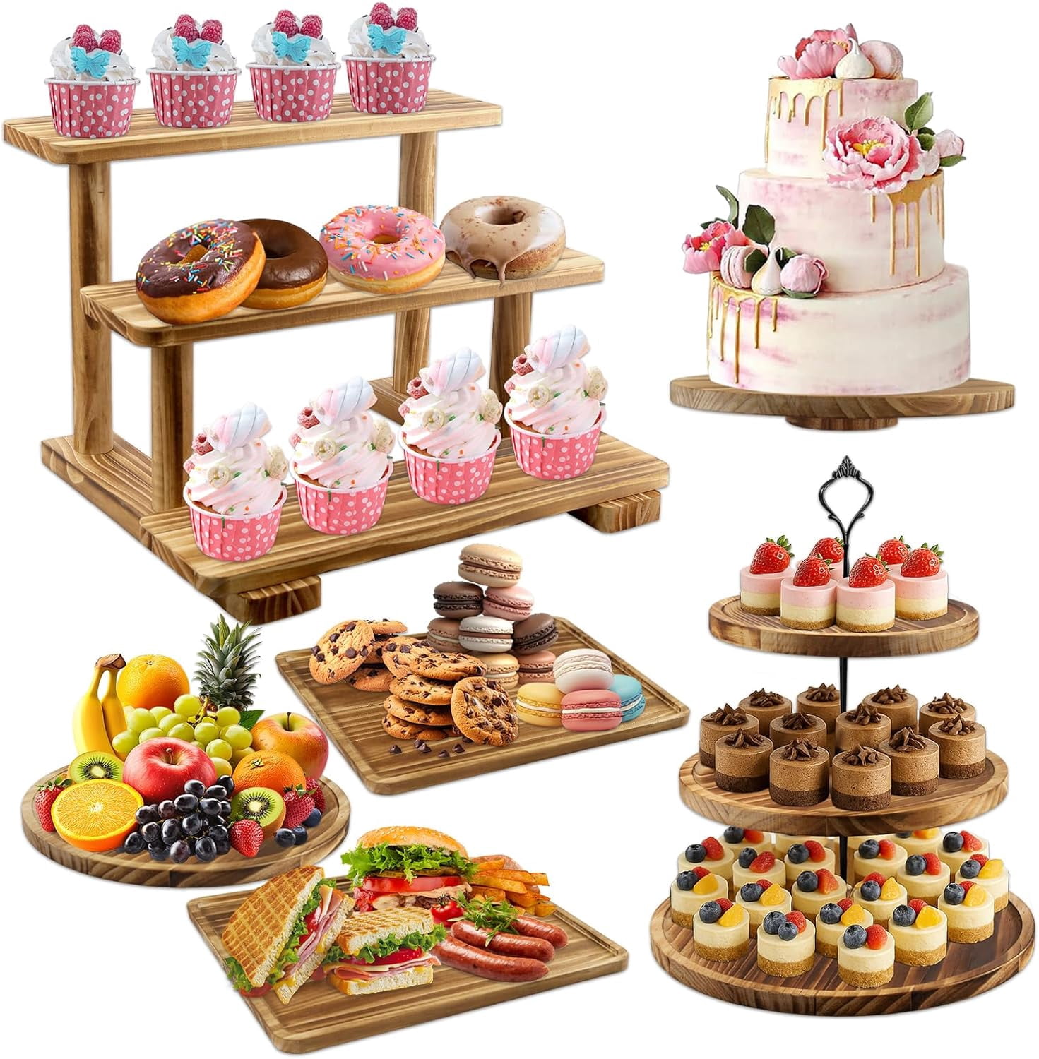 Wooden Dessert Table Display Set of 6, Cake and Cupcake Stand Combo ...