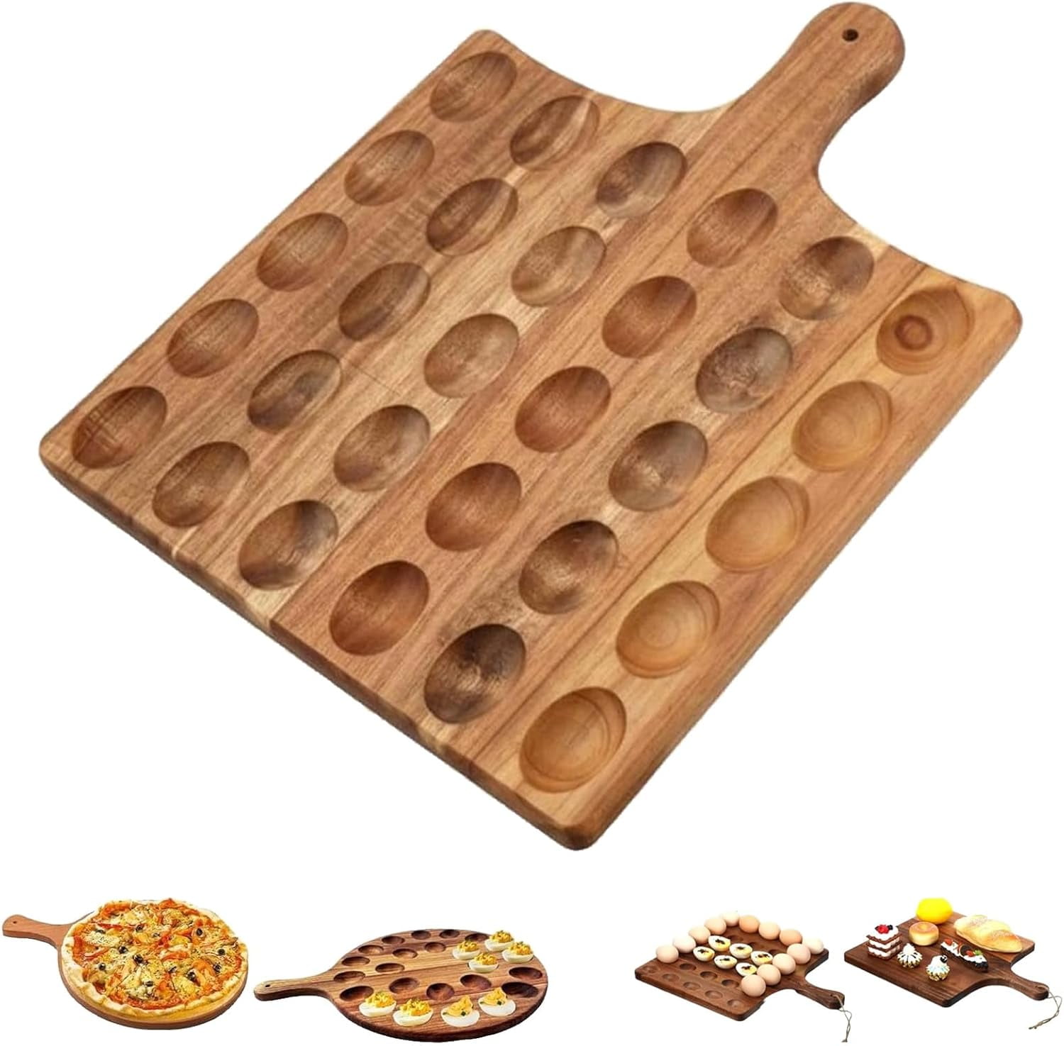 Wooden Deviled Egg Tray with Handles, 25/30 Hole Deviled Egg Cutting ...
