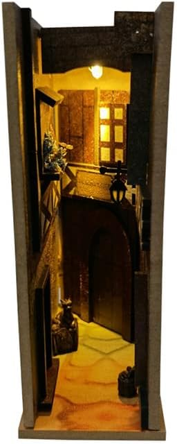 Wooden Diagon Alley Book Nook LED 3D Bookend Stand Bookshelf Insert DIY Bookshelf Decor Model ...