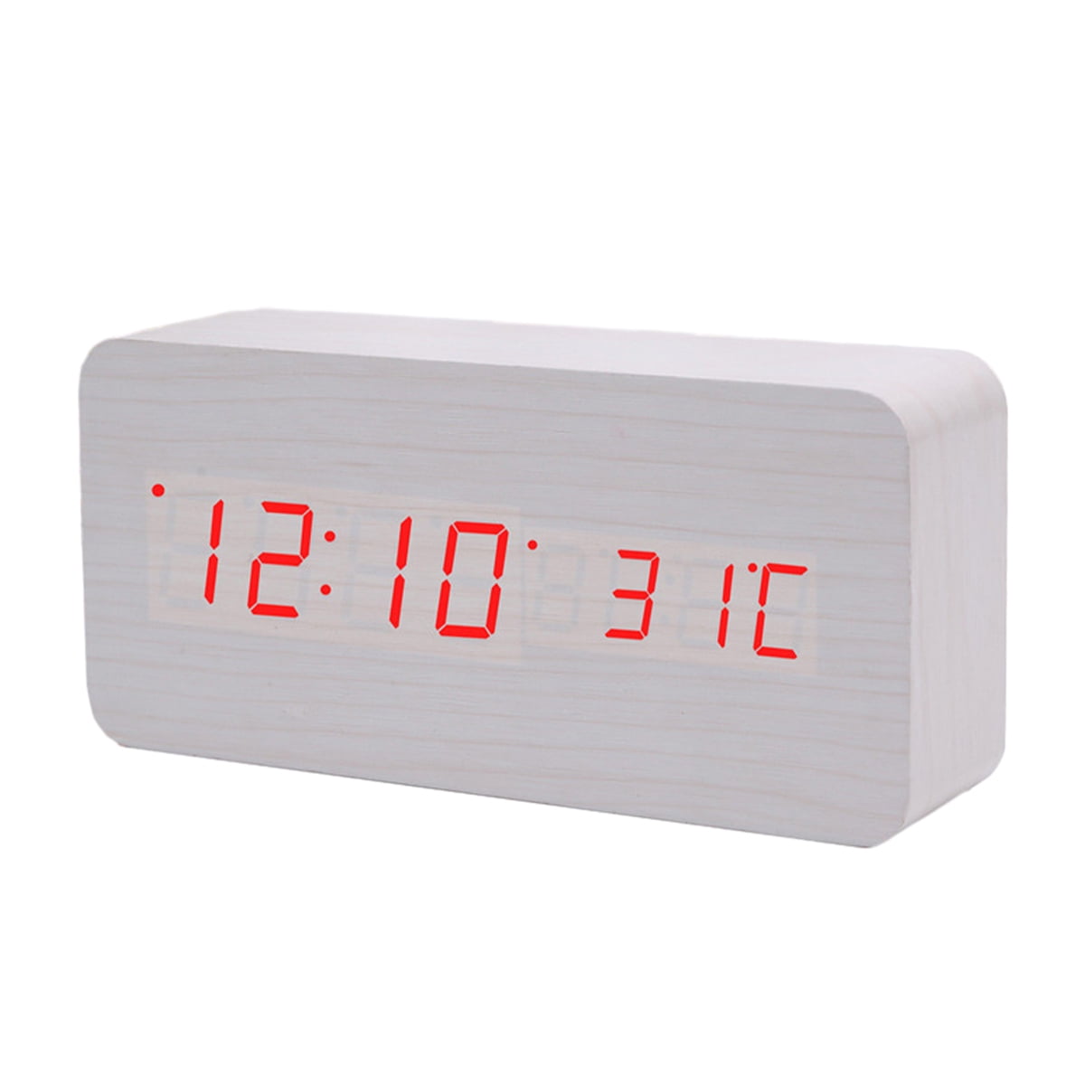 Wooden Digital Alarm Clock, Bamboo Wood Red Light Rawiri - Walmart.com