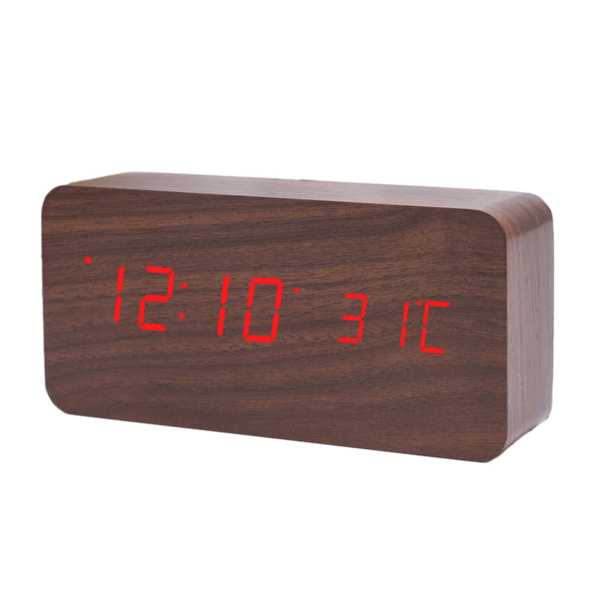 Wooden Digital Alarm Clock, Bamboo Wood Red Light -Brown - Walmart.com