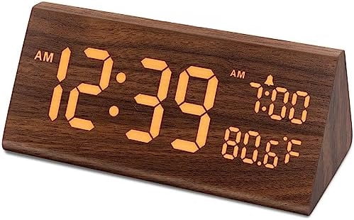 Wooden Digital Alarm Clock for Bedroom - 7.7" Electric Clocks with USB ...