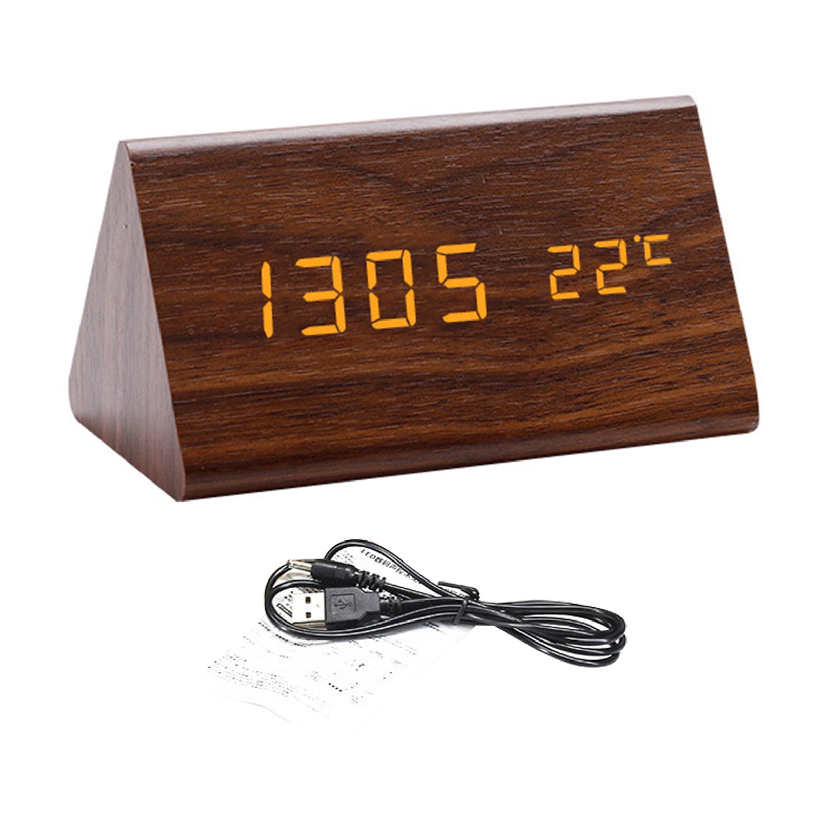 Wooden Digital Alarm Clock for Bedroom - Electric Desk Clock with USB ...