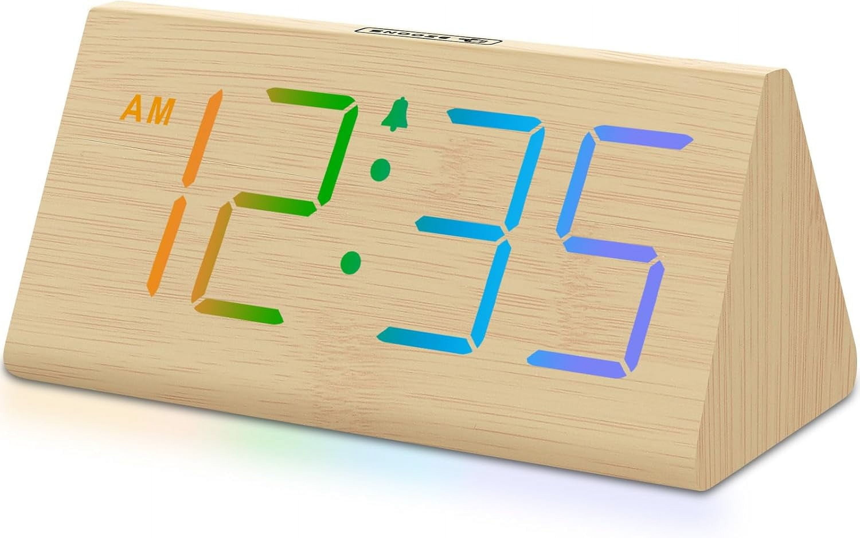 Wooden Digital Alarm Clock for Bedroom - Living Room Desk Clock with ...