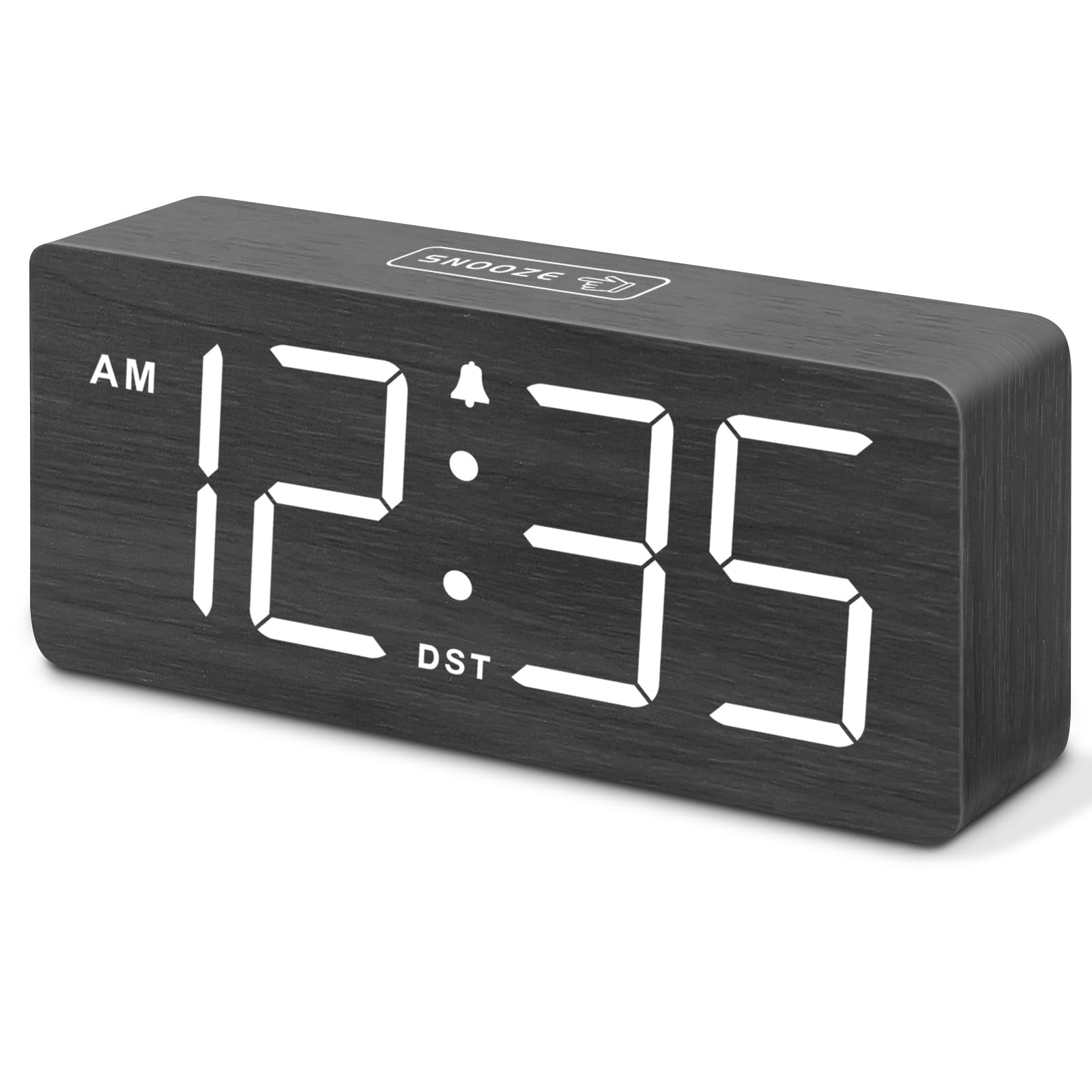 Wooden Digital Alarm Clock for Bedroom and Living Room, Large Display ...