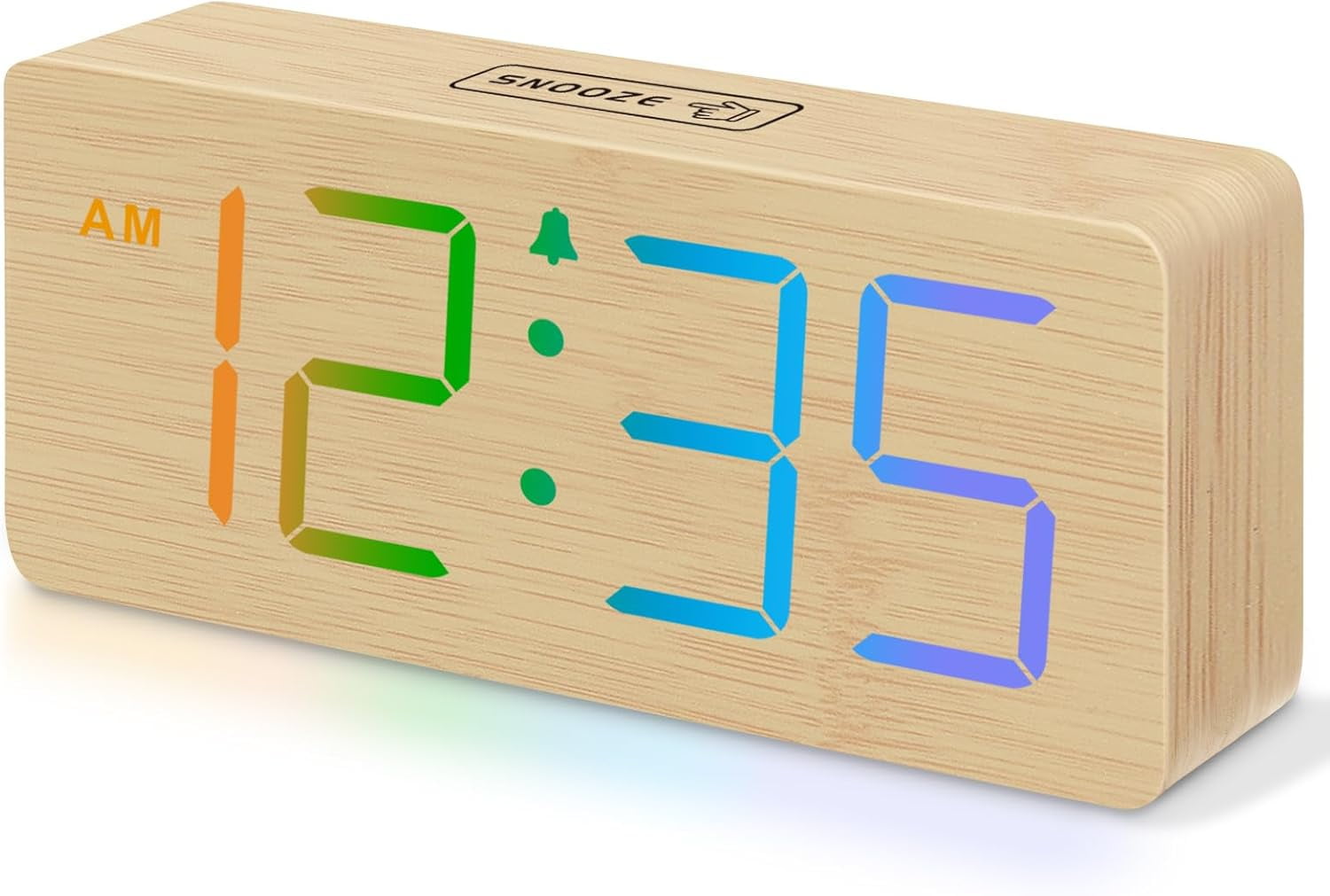 Wooden Digital Alarm Clock for Bedroom - RGB Desk Clocks for Living ...