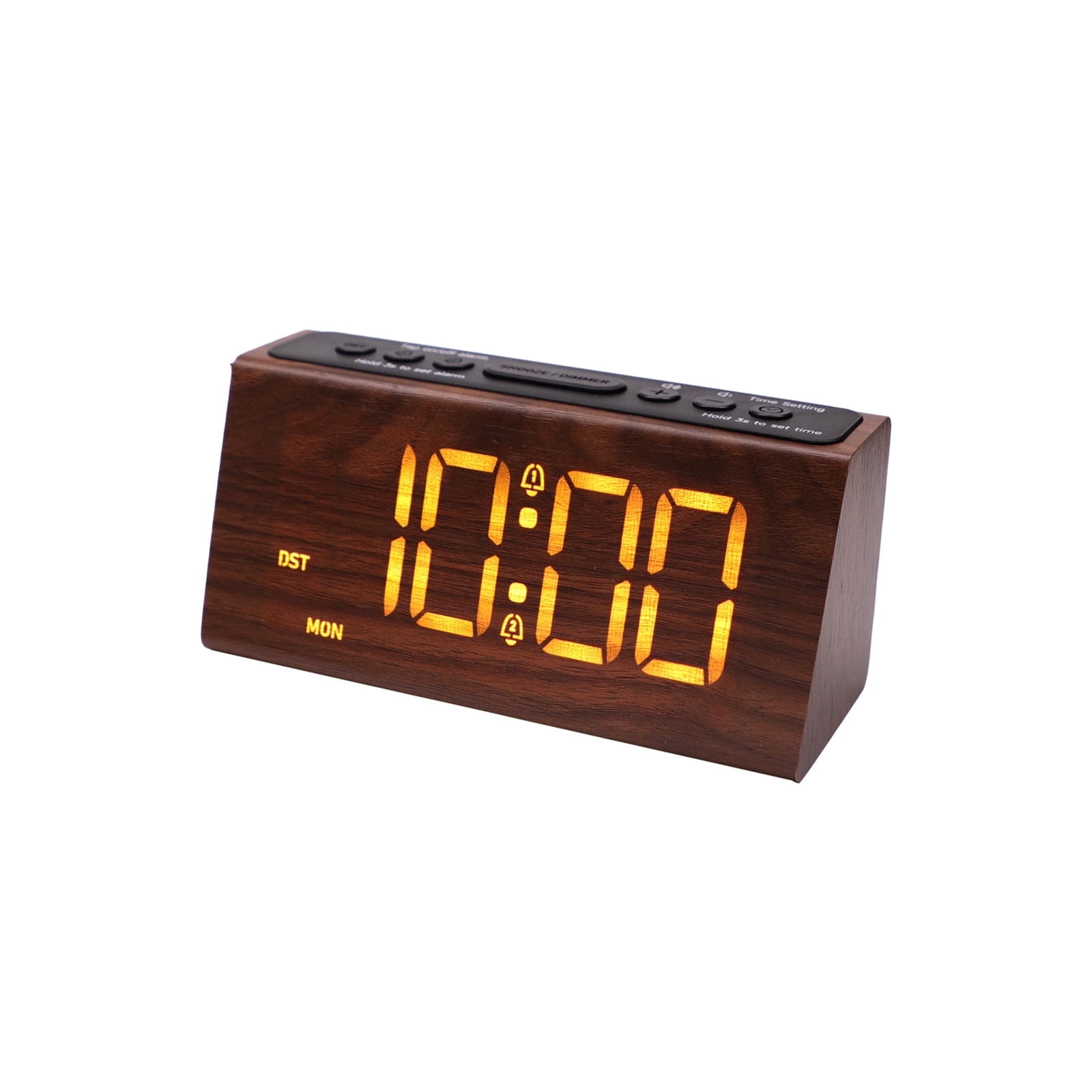 Wooden Digital Alarm Clock, Electric Desktop Clock With Large Numbers ...