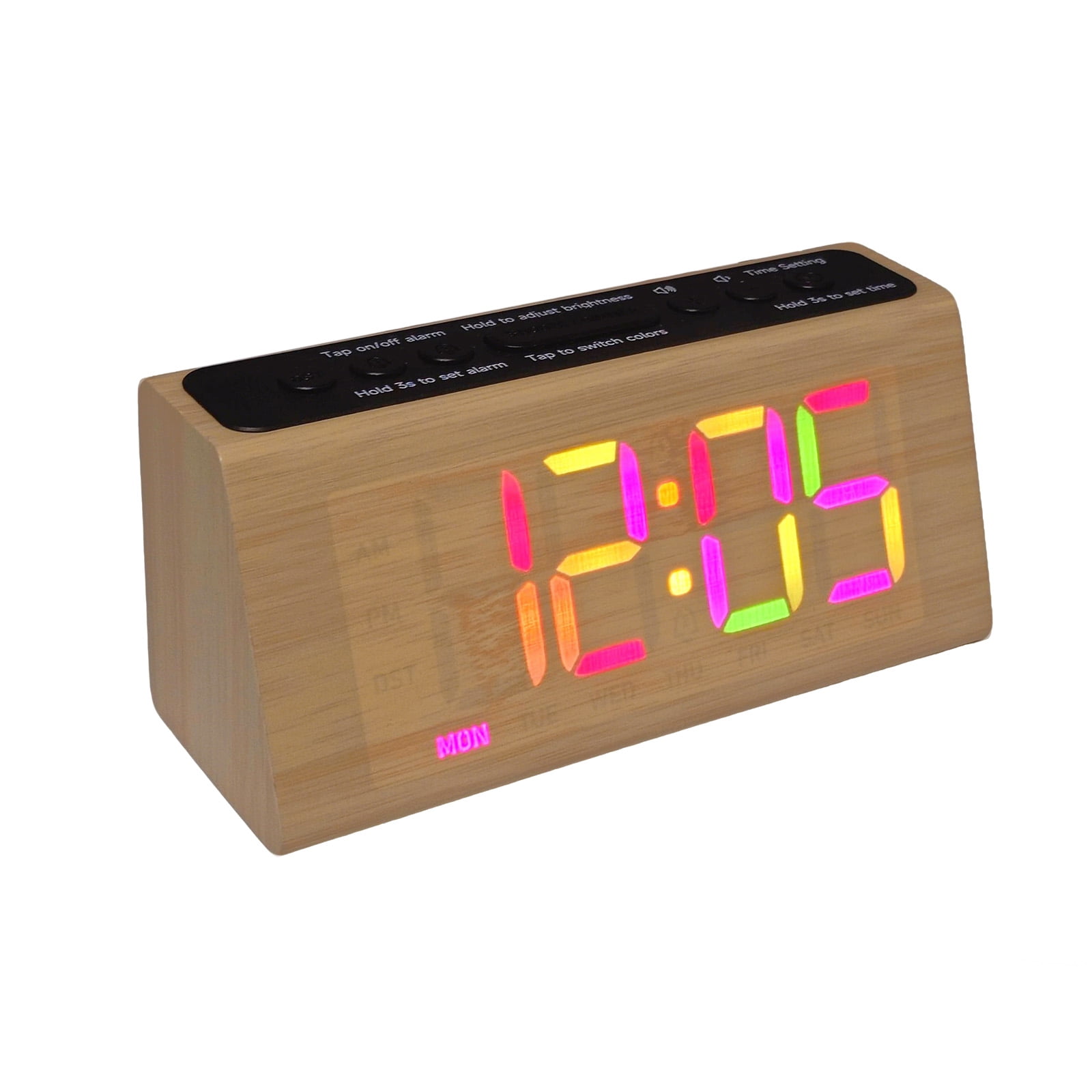 Wooden Digital Alarm Clock, Electric Desktop Clock With Large Numbers ...