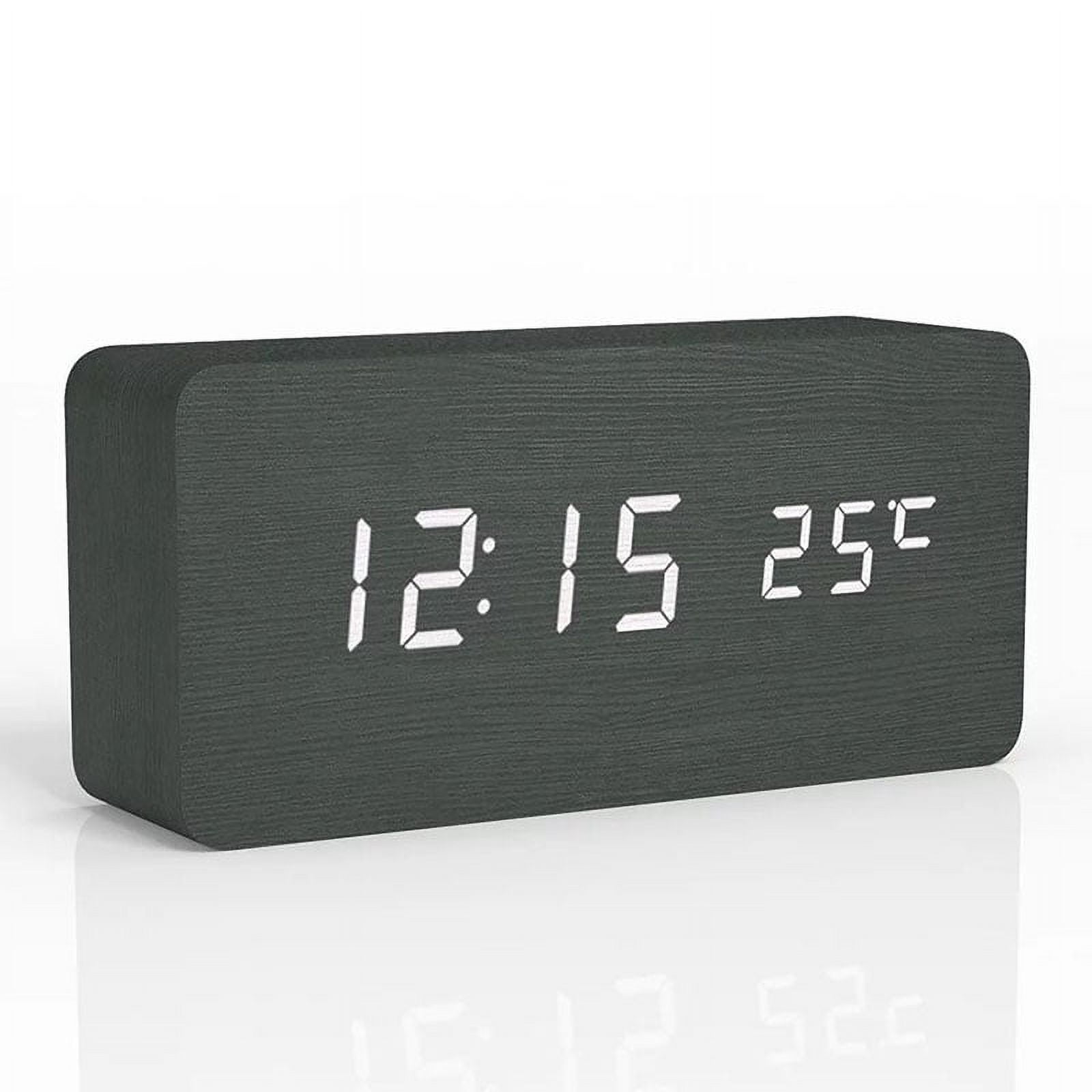 Wooden Digital Alarm Clock, LED Alarm Clock with Temperature Desk ...