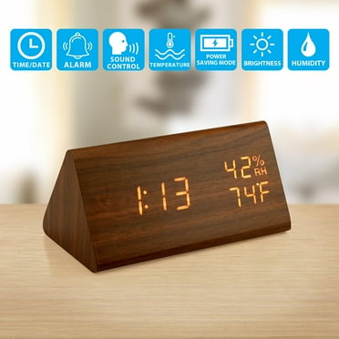 Oct17 LED Wooden Desk Clock Alarm Snooze Voice Control Timer ...