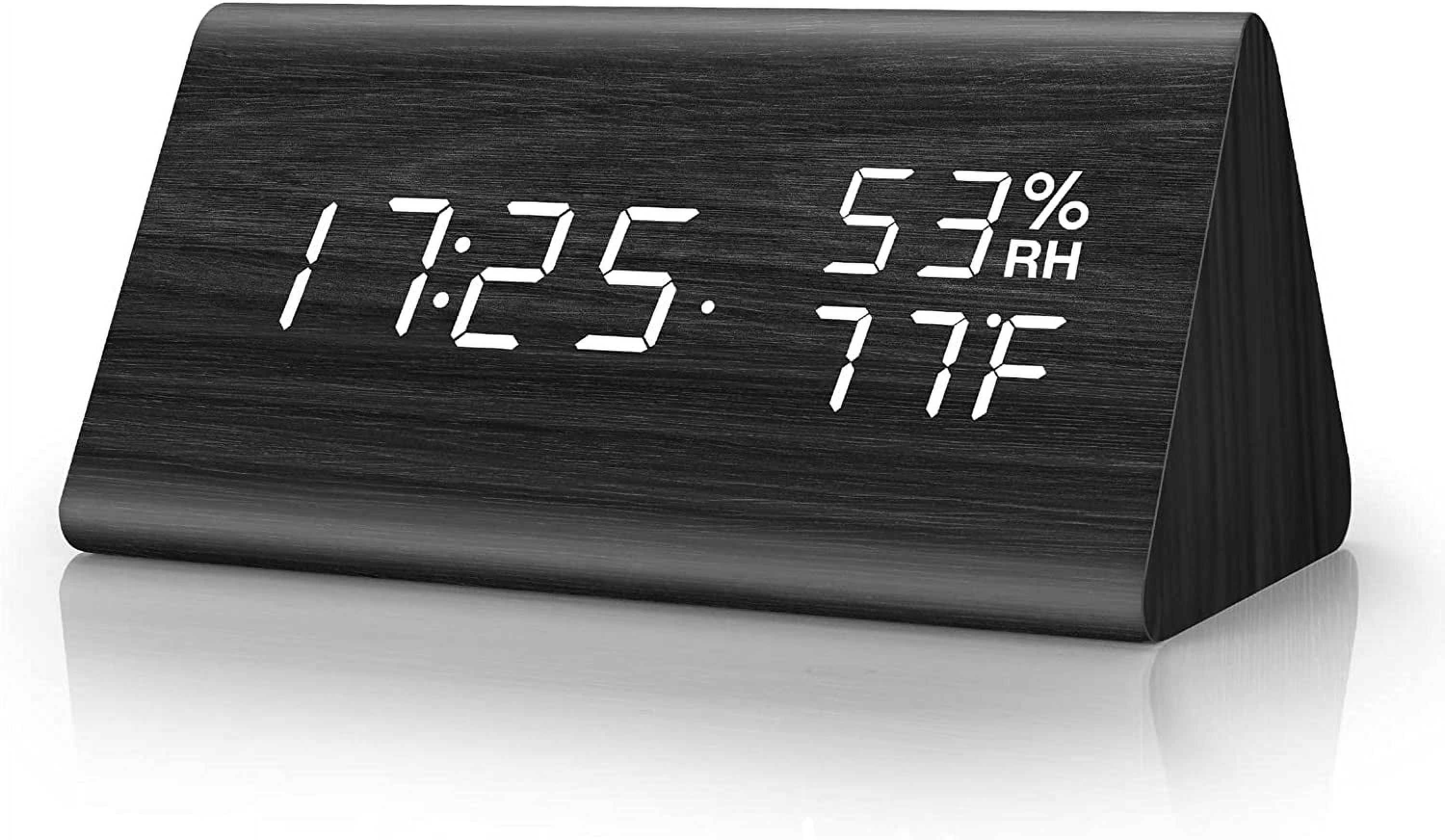 Wooden Digital Alarm Clock, LED Time Display, Weekday/Weekend Mode, 12 ...