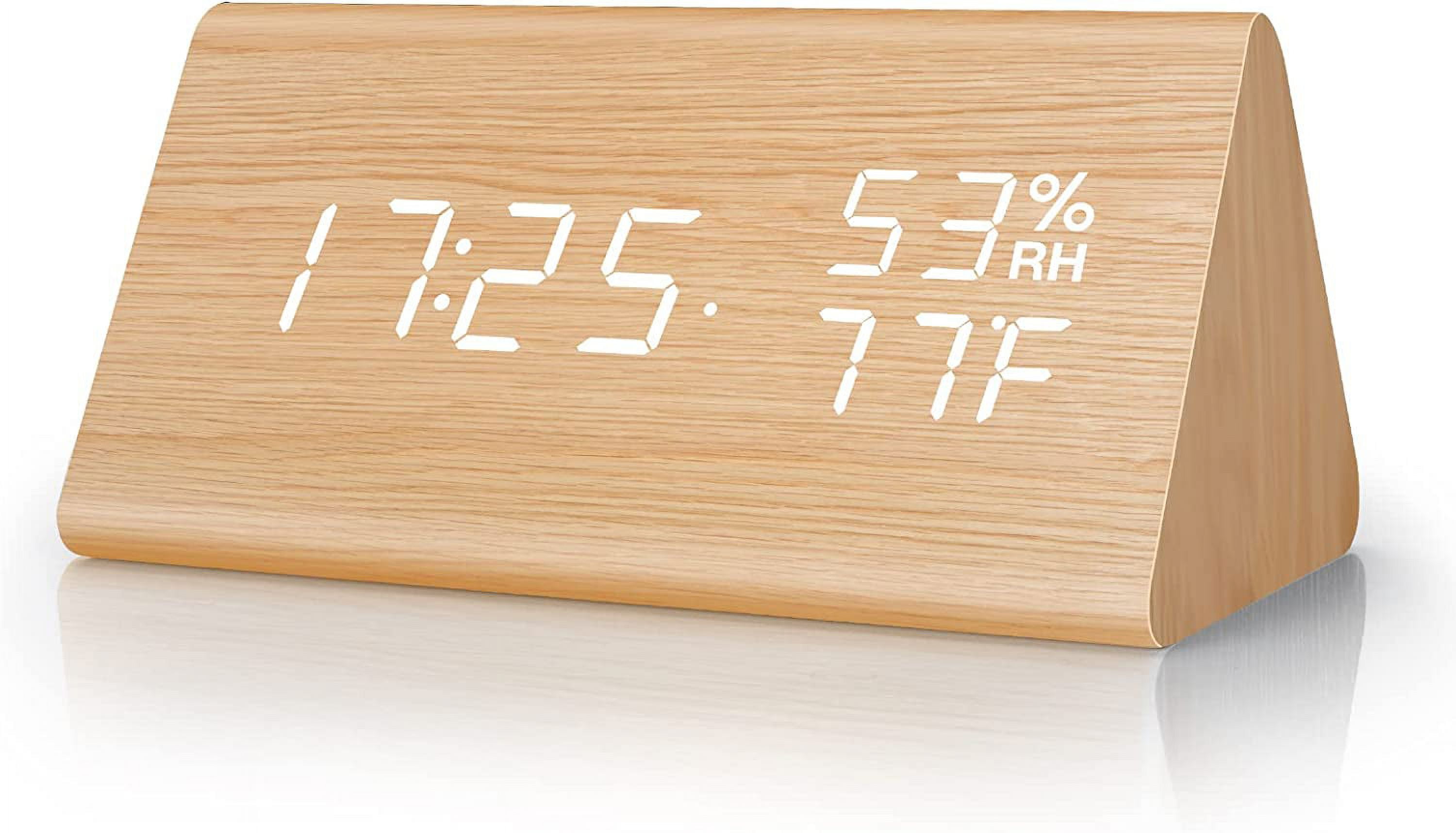Wooden Digital Alarm Clock, LED Time Display, Weekday/Weekend Mode, 12 ...