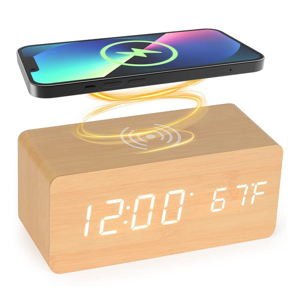 Wooden Digital Alarm Clock Led Alarm Clock With Temperature Desk Clocks ...