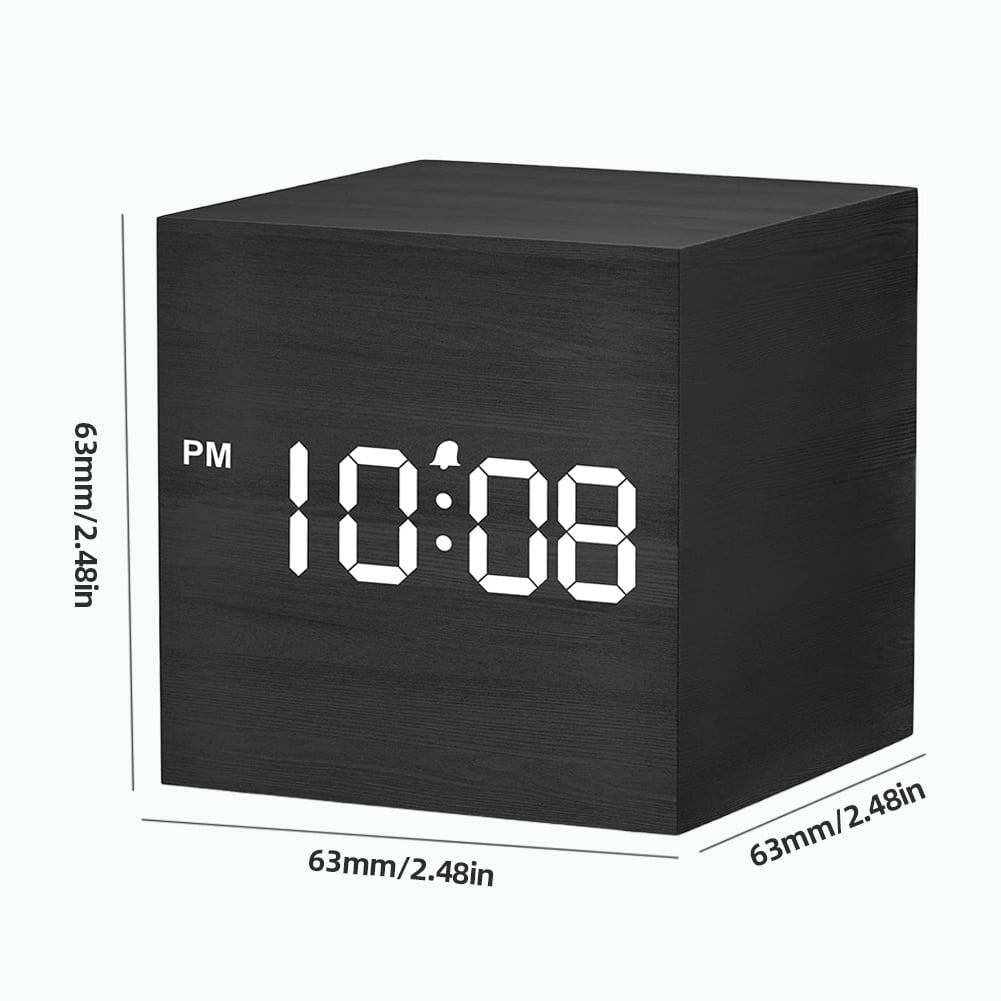 Wooden Digital Alarm Clock Voice Control Electronic Desktop Clock USB ...