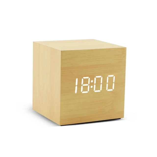 Wooden Digital Alarm Clock with Temperature Sound Control Electronic ...