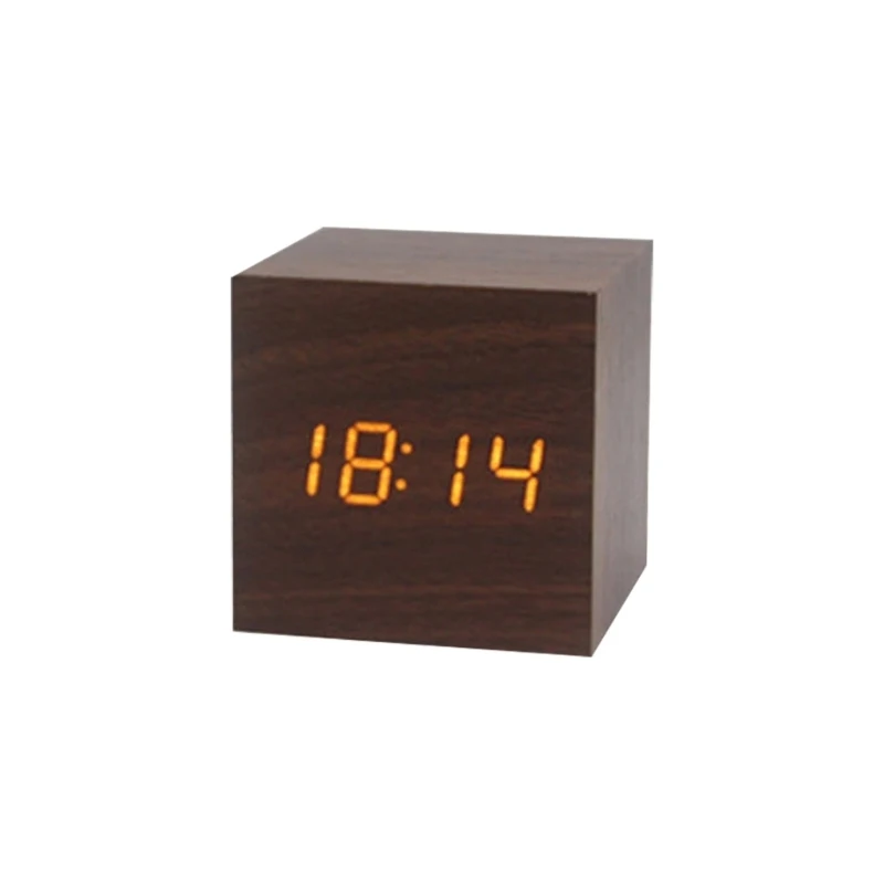 Wooden Digital Alarm Clock with Temperature Sound Control Electronic Clocks Desktop USB/AAA ...