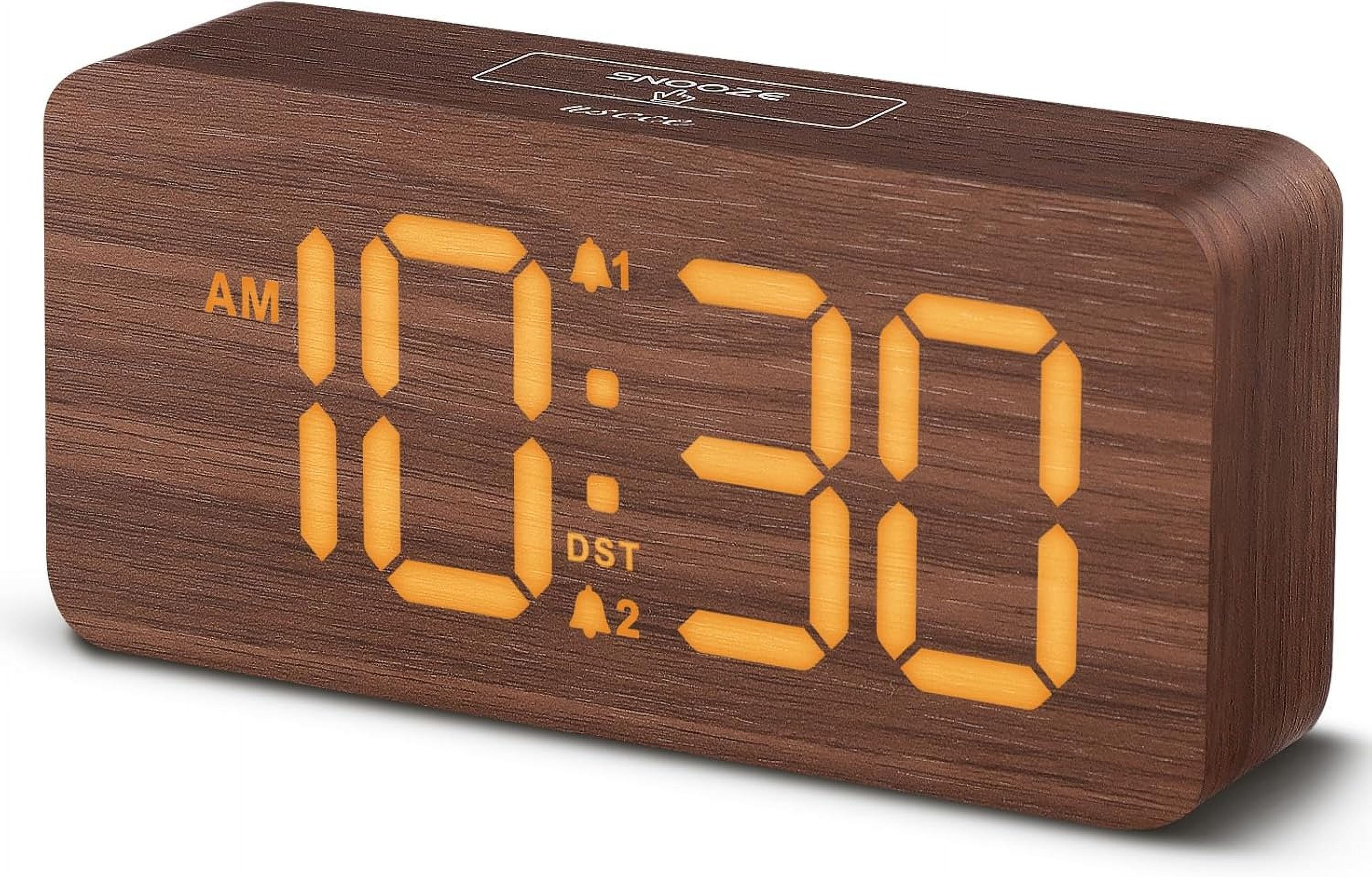 Wooden Digital Alarm Clocks for Bedrooms: Dimmable Dual Alarm Clock ...