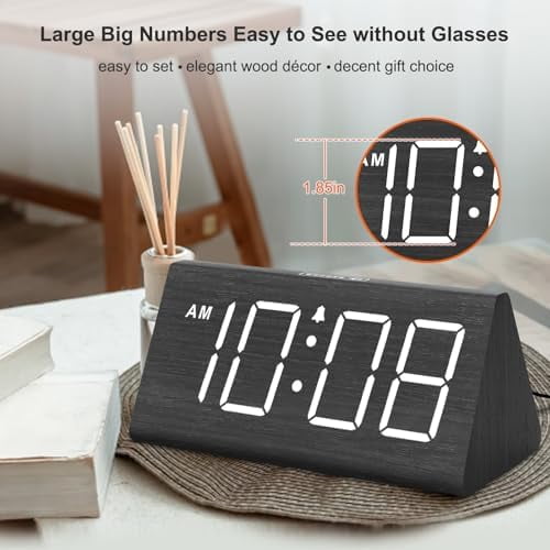 Wooden Digital Alarm Clocks for Bedrooms - Electric Desk Clock with ...