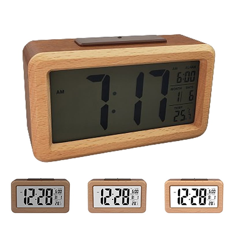 Wooden Digital Loudest Alarm Clock with Date & Temperature Snooze for ...
