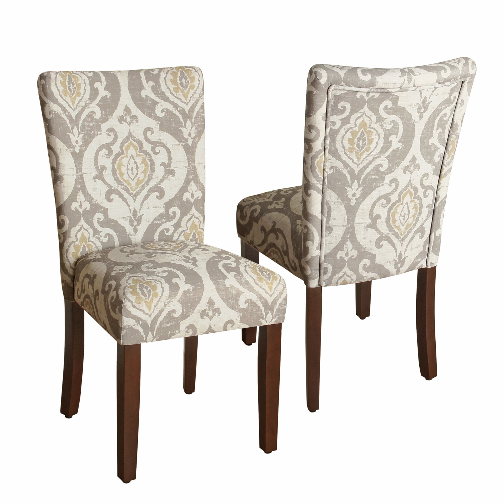 Wooden Dining Chair with Damask Print Fabric Upholstery and Tapered ...