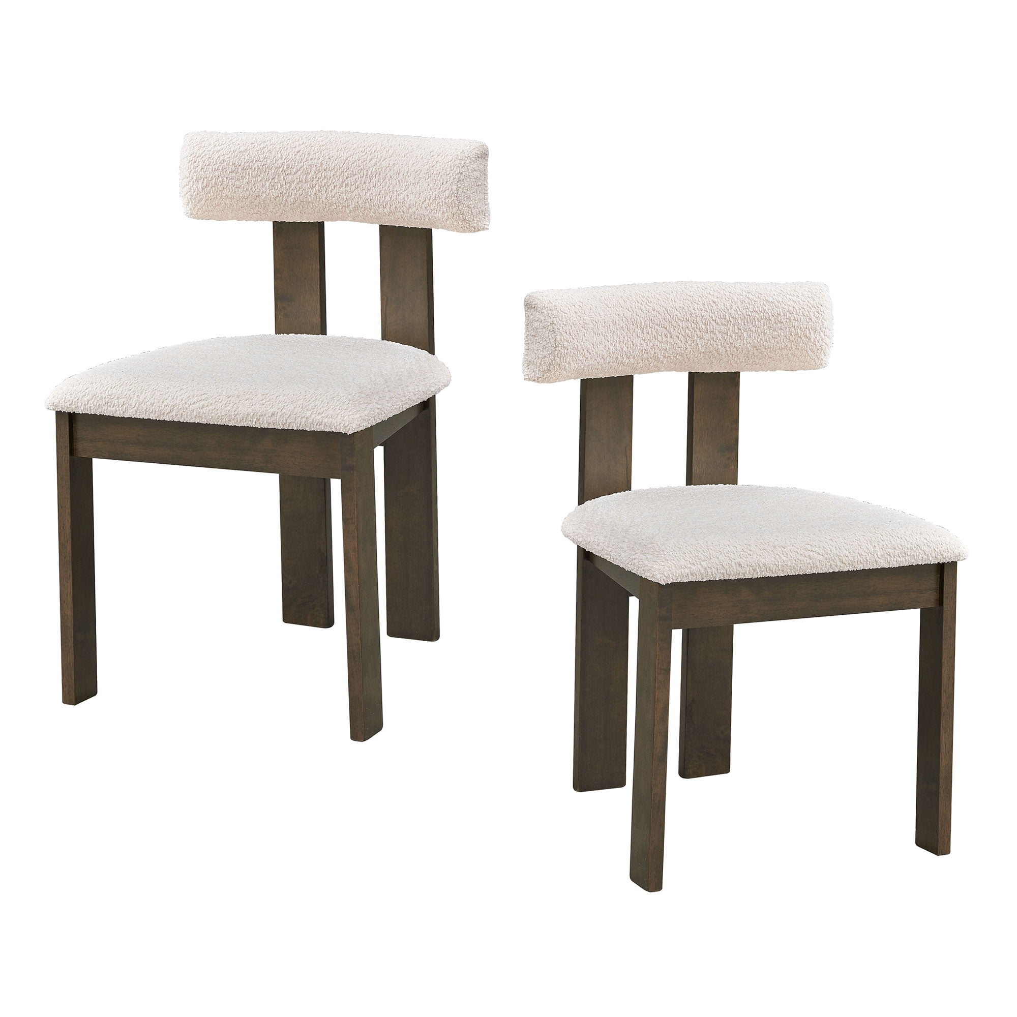Wooden Dining Chairs Set of 2, Modern Boucle Upholstered Kitchen Side ...