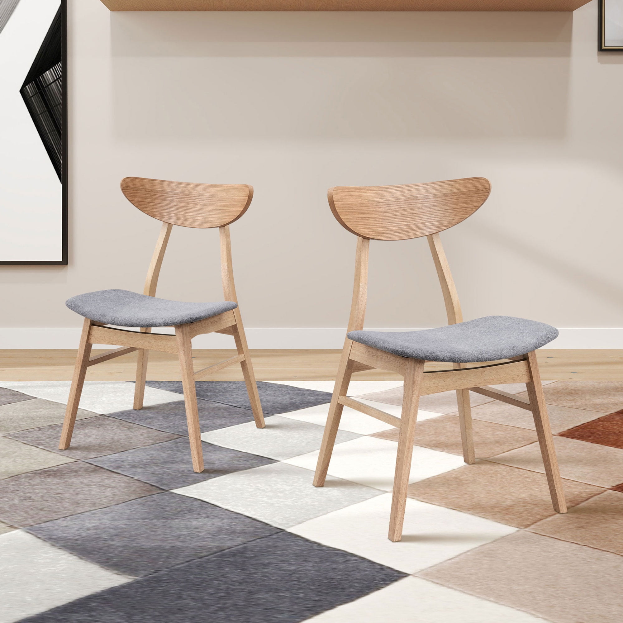 Wooden Dining Chairs Set of 2, Modern Soft Upholstered Kitchen Side ...