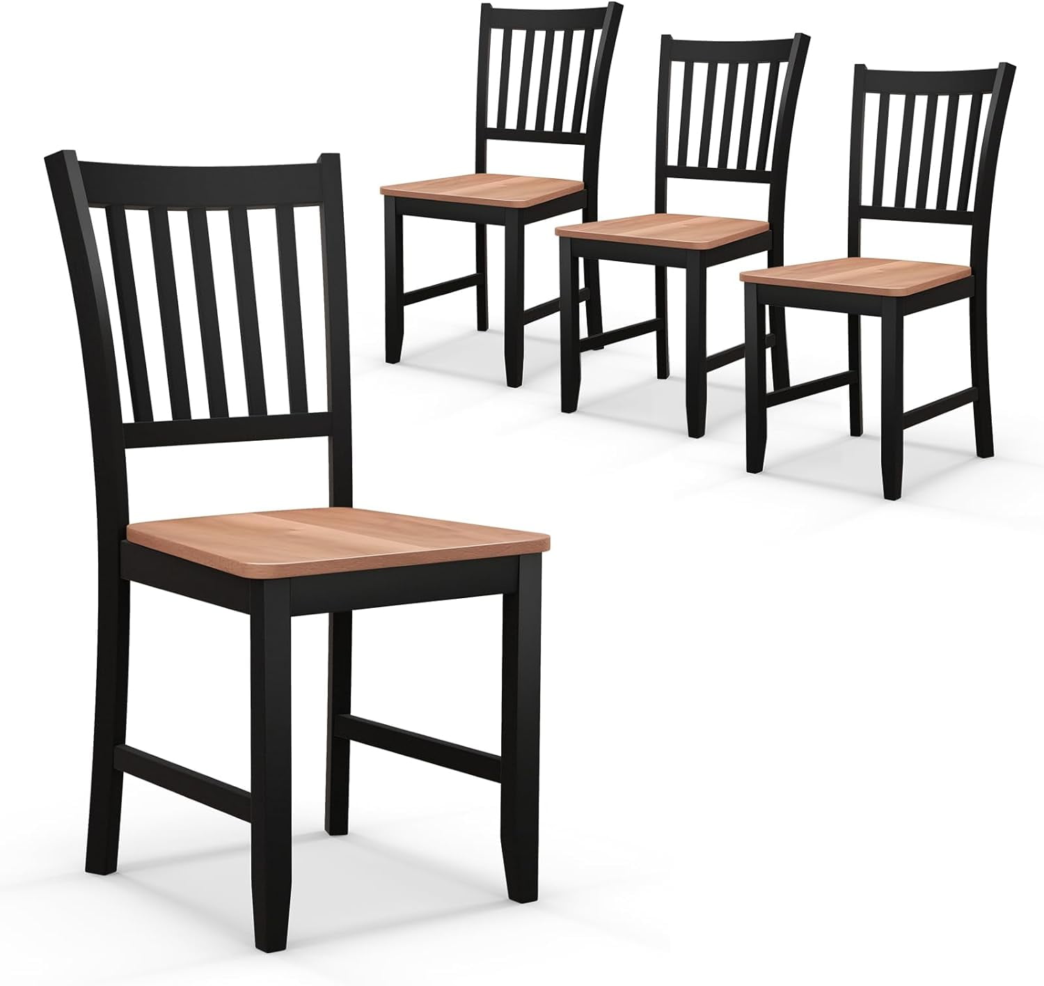 Wooden Dining Chairs Set of 4, Farmhouse Kitchen Chair with Rubber Wood ...