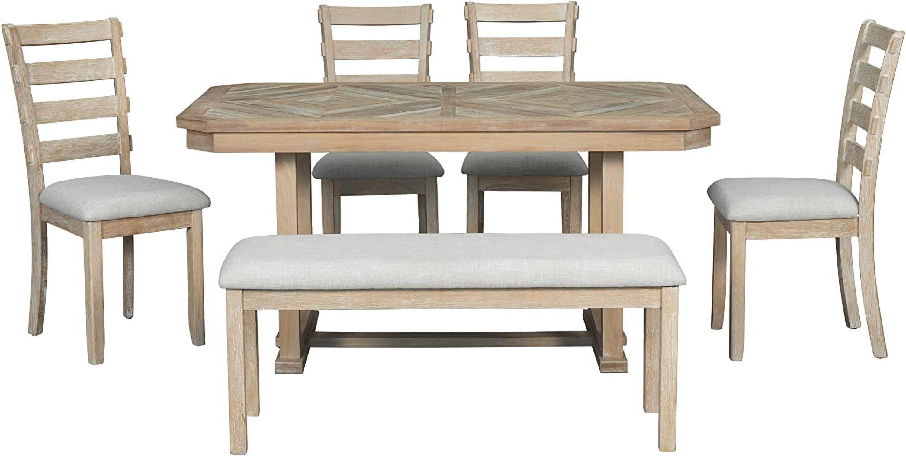 Wooden Dining Room Table Set with Bench and Chairs for 6 Farmhouse 6 ...