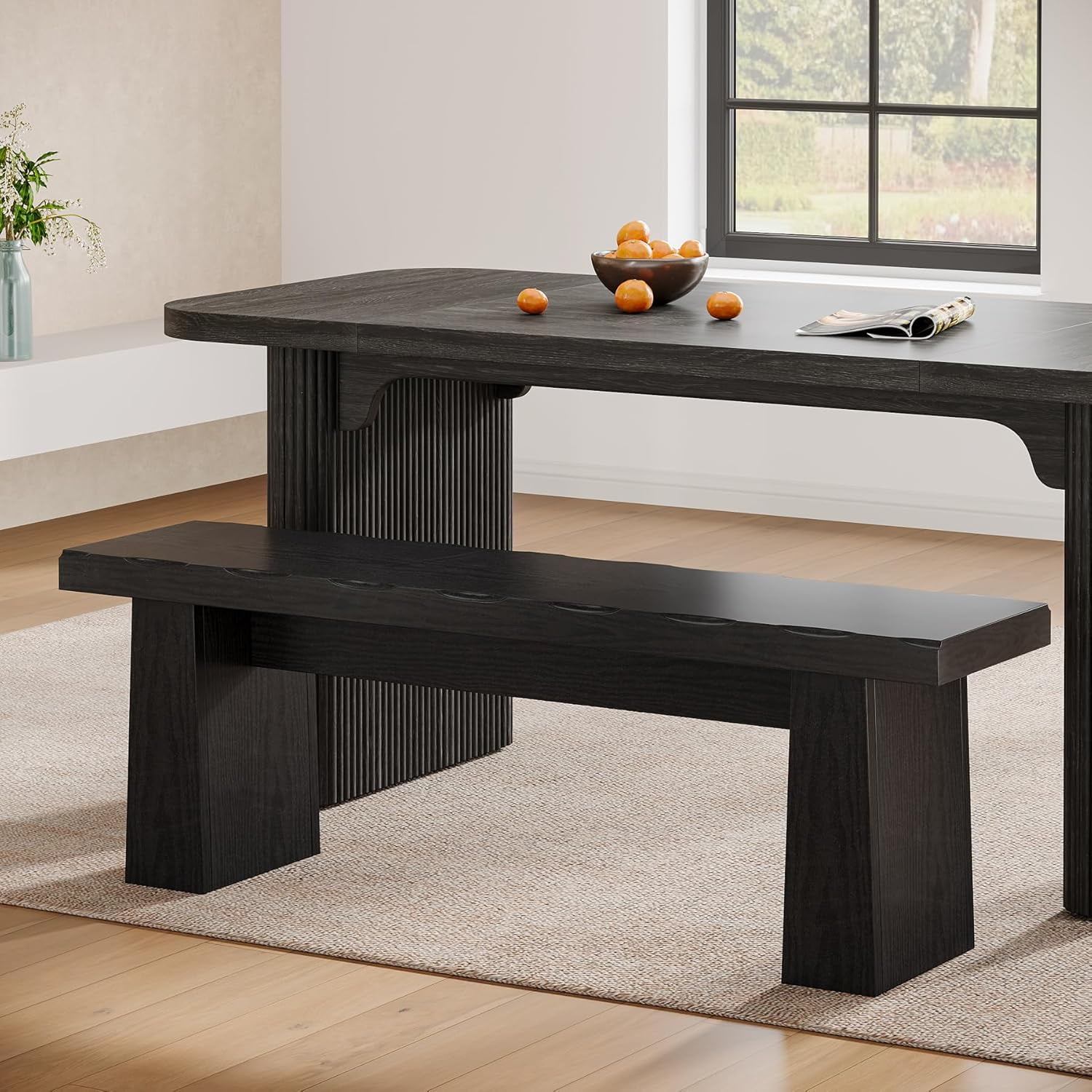 Wooden Dining Table Bench, 47-Inch Long Kitchen Bench with Sturdy Frame ...