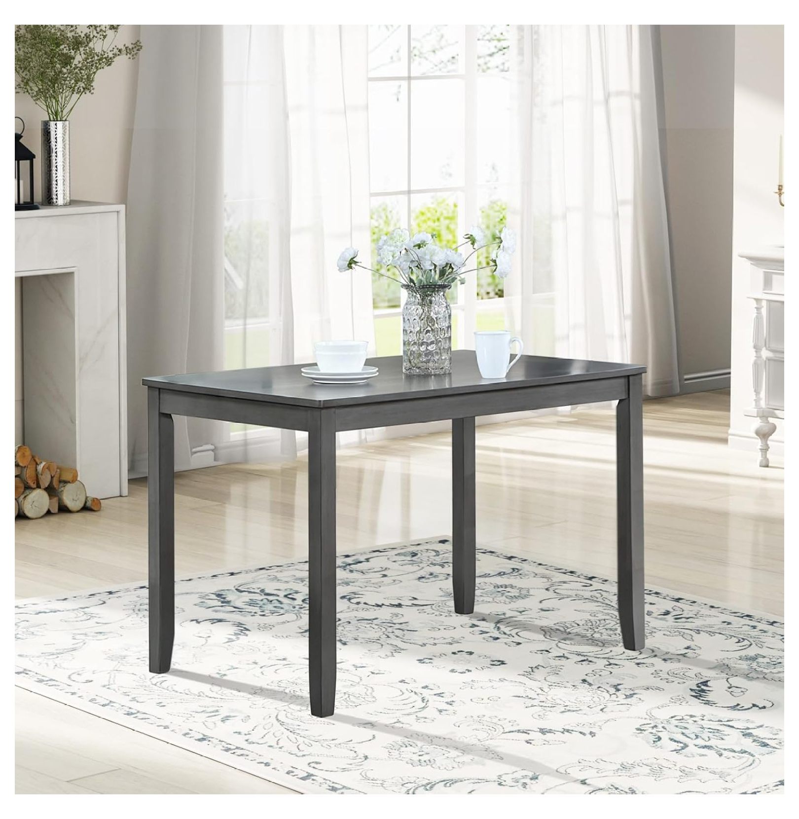 Wooden Dining Table, Rectangular Kitchen Table for 4 Persons, Farmhouse ...