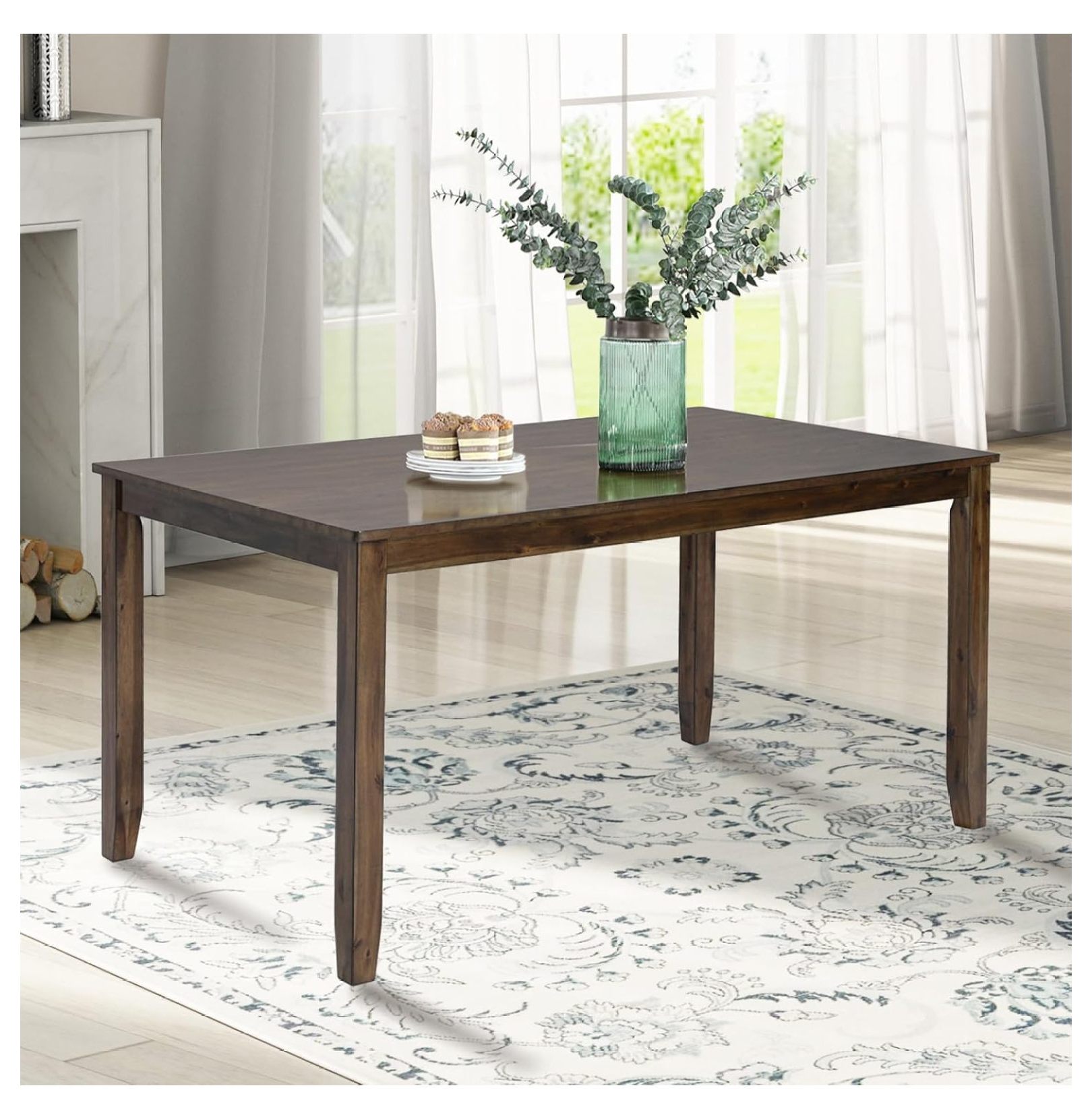 Wooden Dining Table, Rectangular Kitchen Table for 4 Persons, Farmhouse ...