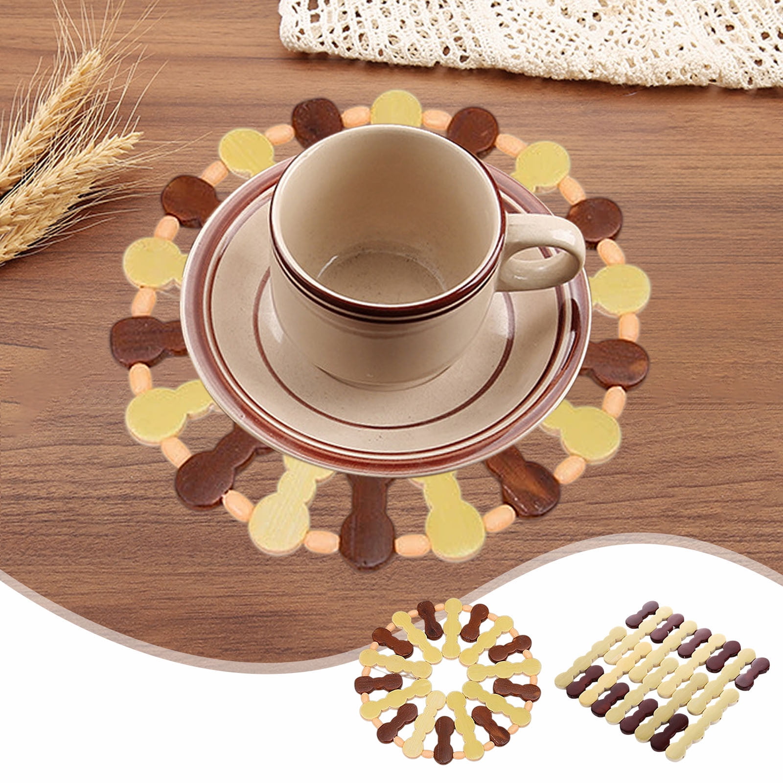 Wooden Dinner Mat, Thickened Heat Insulation, Non-Slip Pots Pans Mat ...