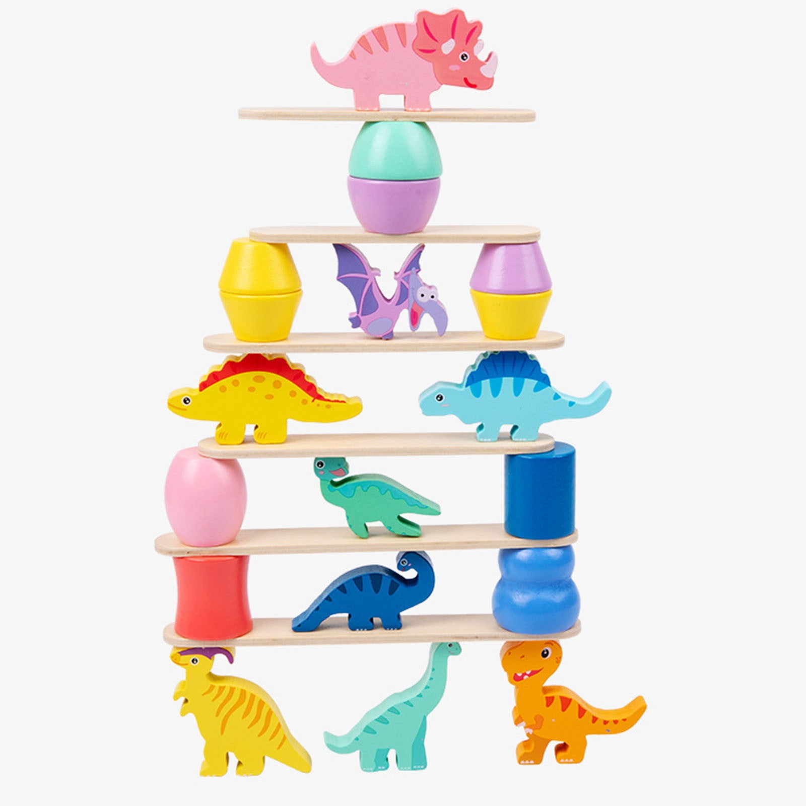 Wooden Dinosaur Blocks Sorting & Stacking & Balance Toys for 1 2 3 4 ...