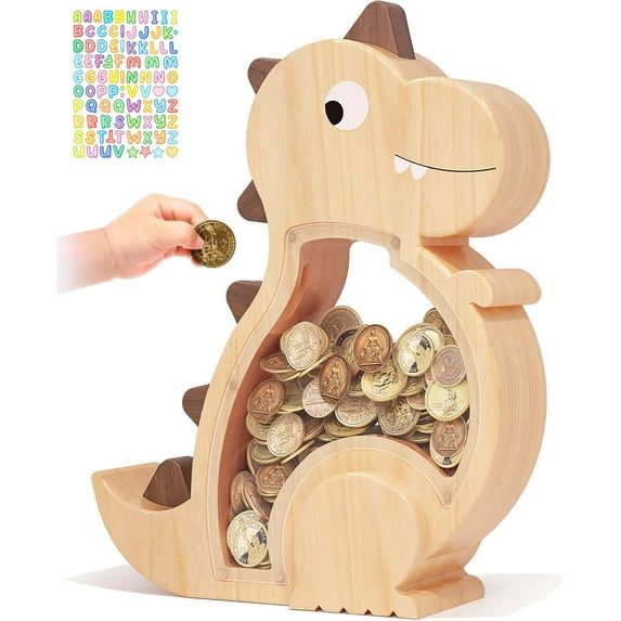 Wooden Dinosaur Piggy Bank,Cute Money Bank for Boys and Girls ...