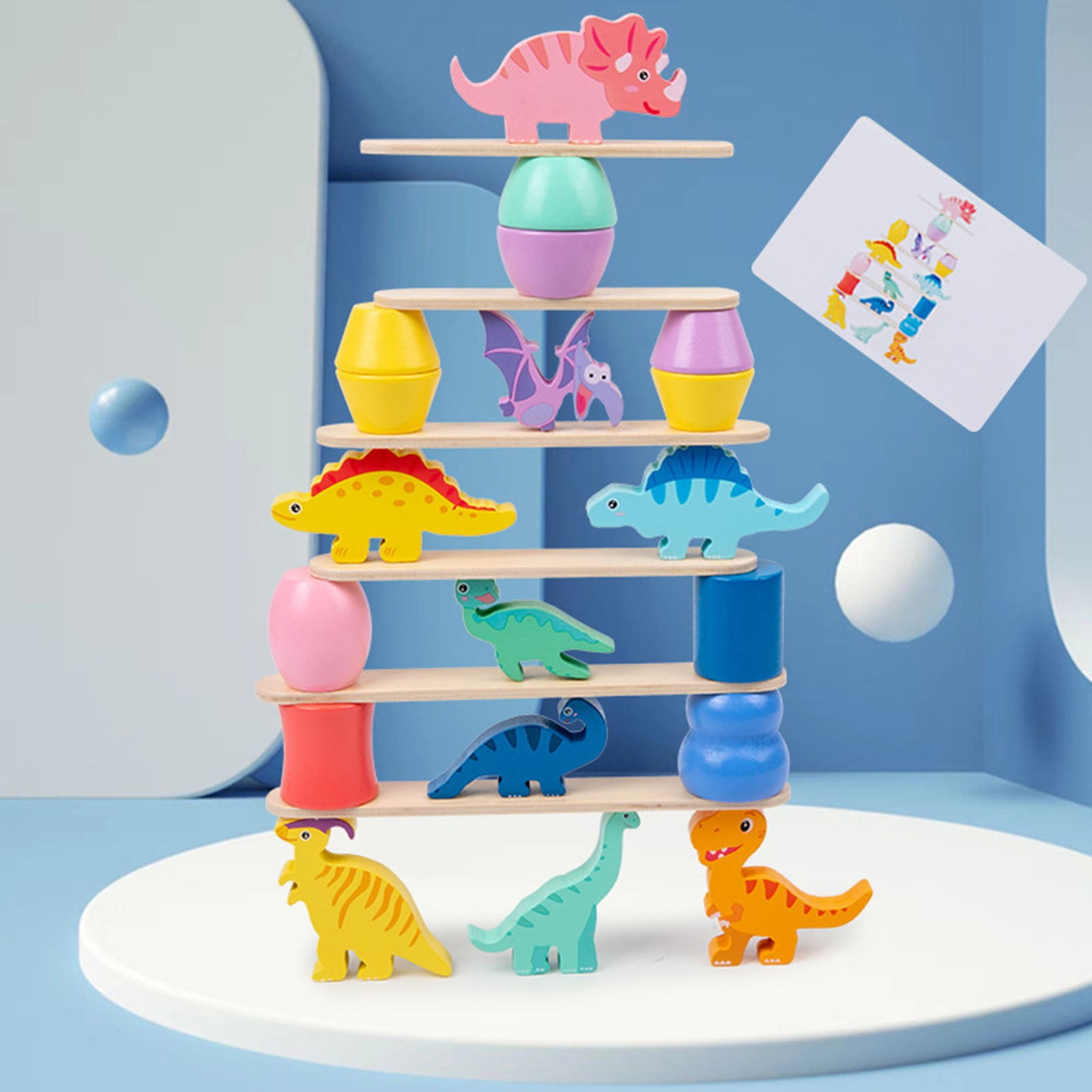 Wooden Dinosaur Stacking Blocks for Toddlers 1-4 Years - Educational Sorting & Balancing Toys ...