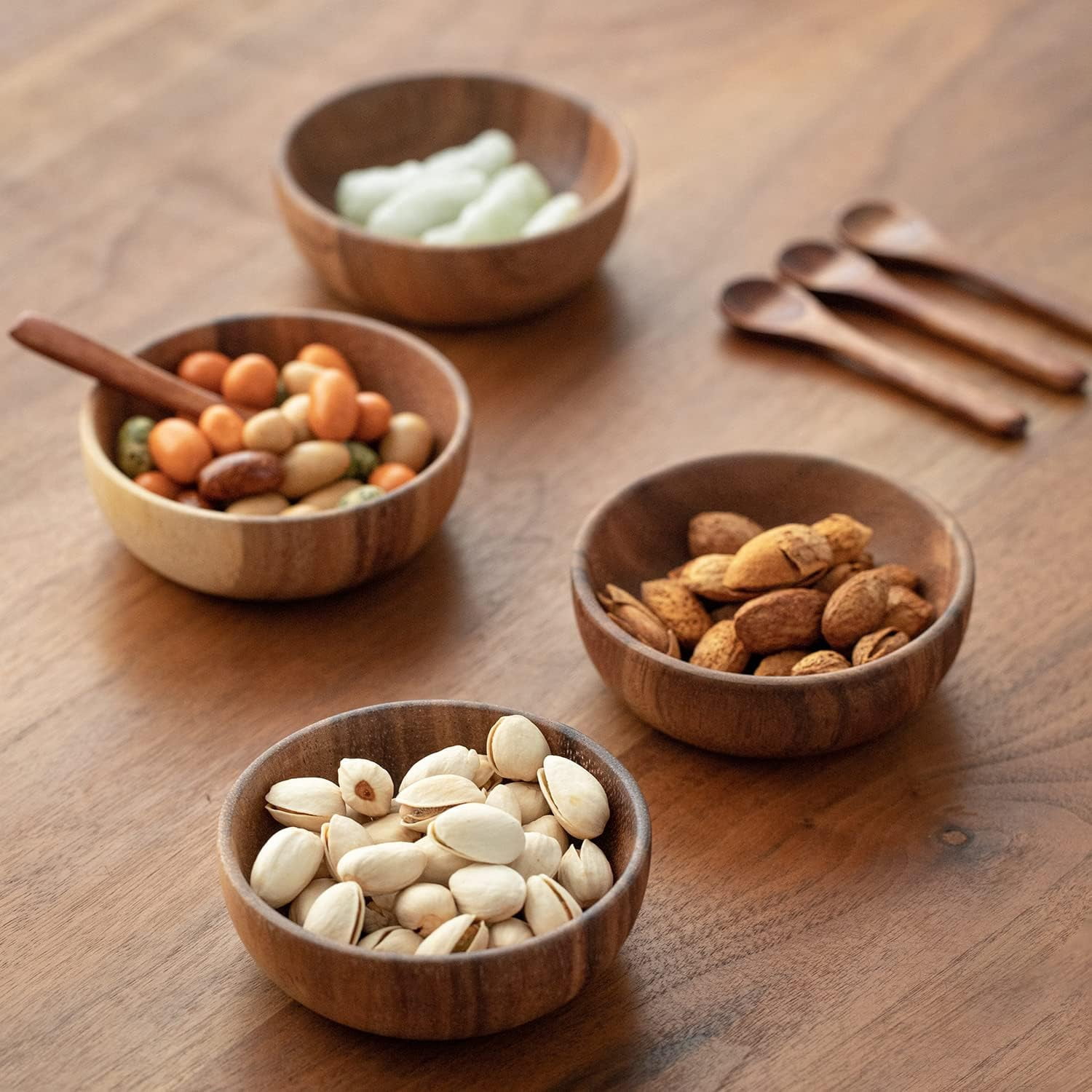 Wooden Dipping Bowls, 4 Pack Sauce Bowls, Acacia Wood Sauce Bowls for ...
