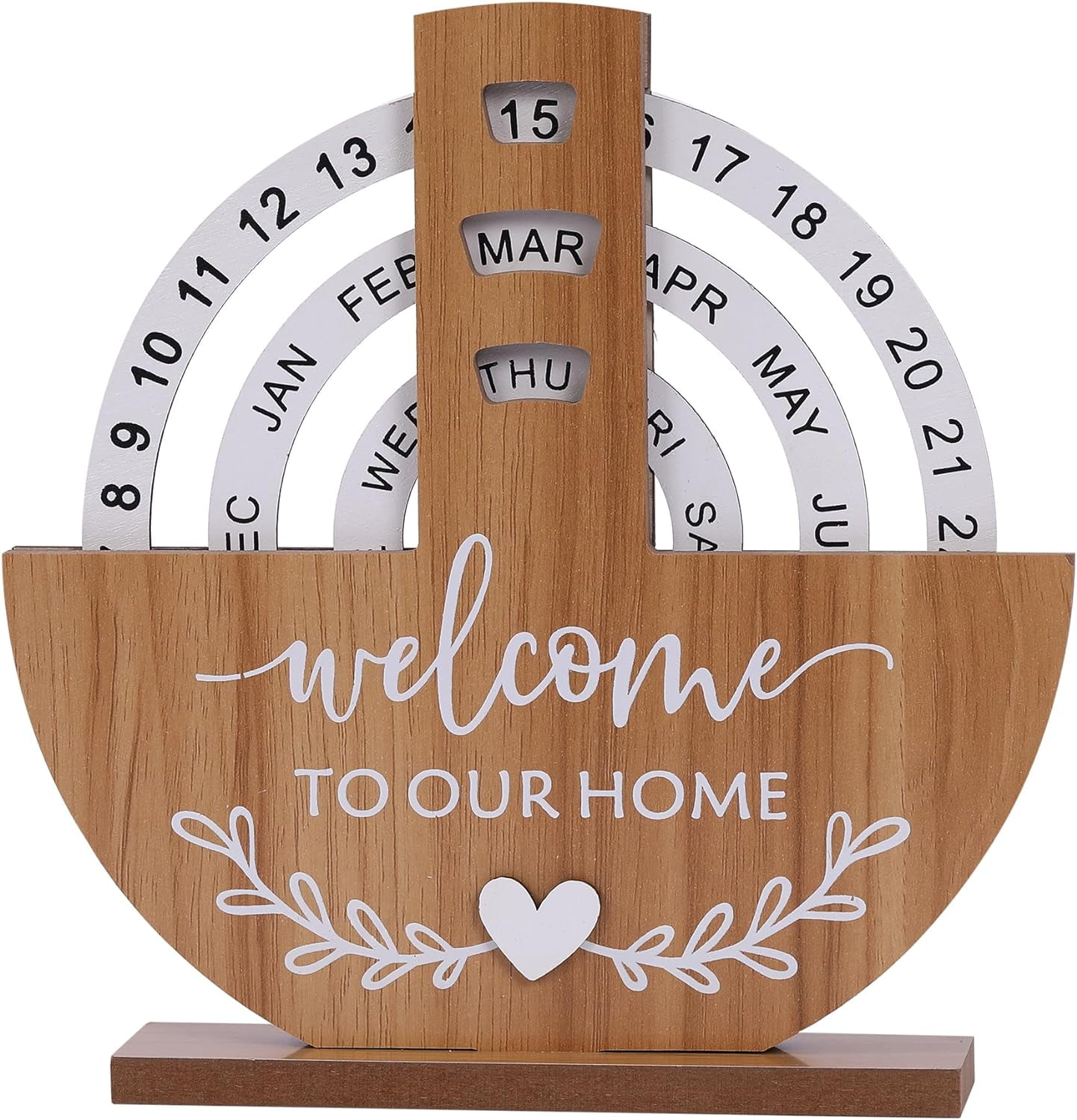 Wooden Disc Calendar, Manual Rotating Wooden Block Calendar for Home ...