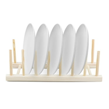 2 Pack Bamboo Wooden Dish Rack - Plate Rack Stand Pot Lid Holder ...