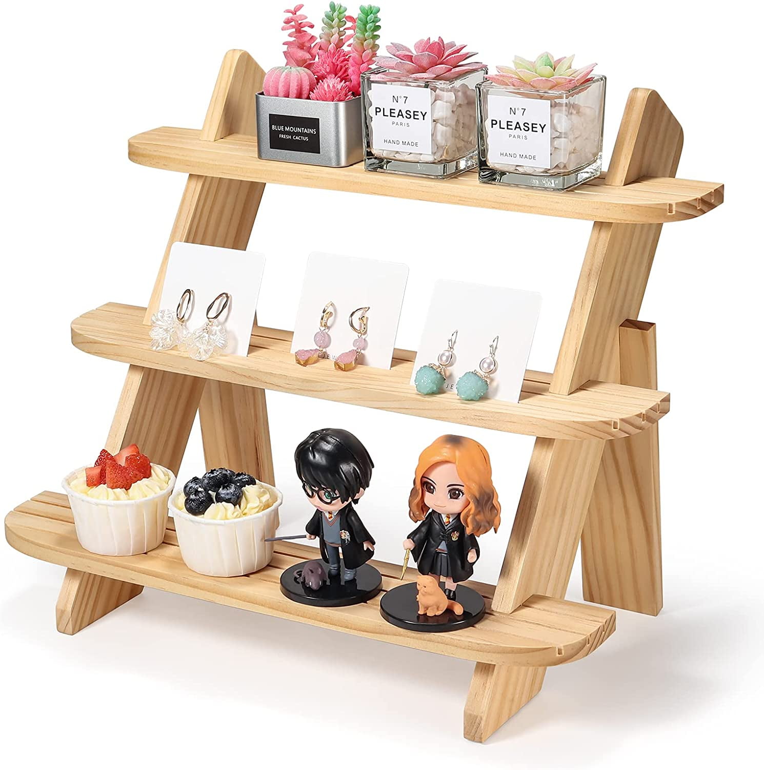 Wooden Display Riser,3 Tier Earring & Ring Holder Stands,Farmhouse ...