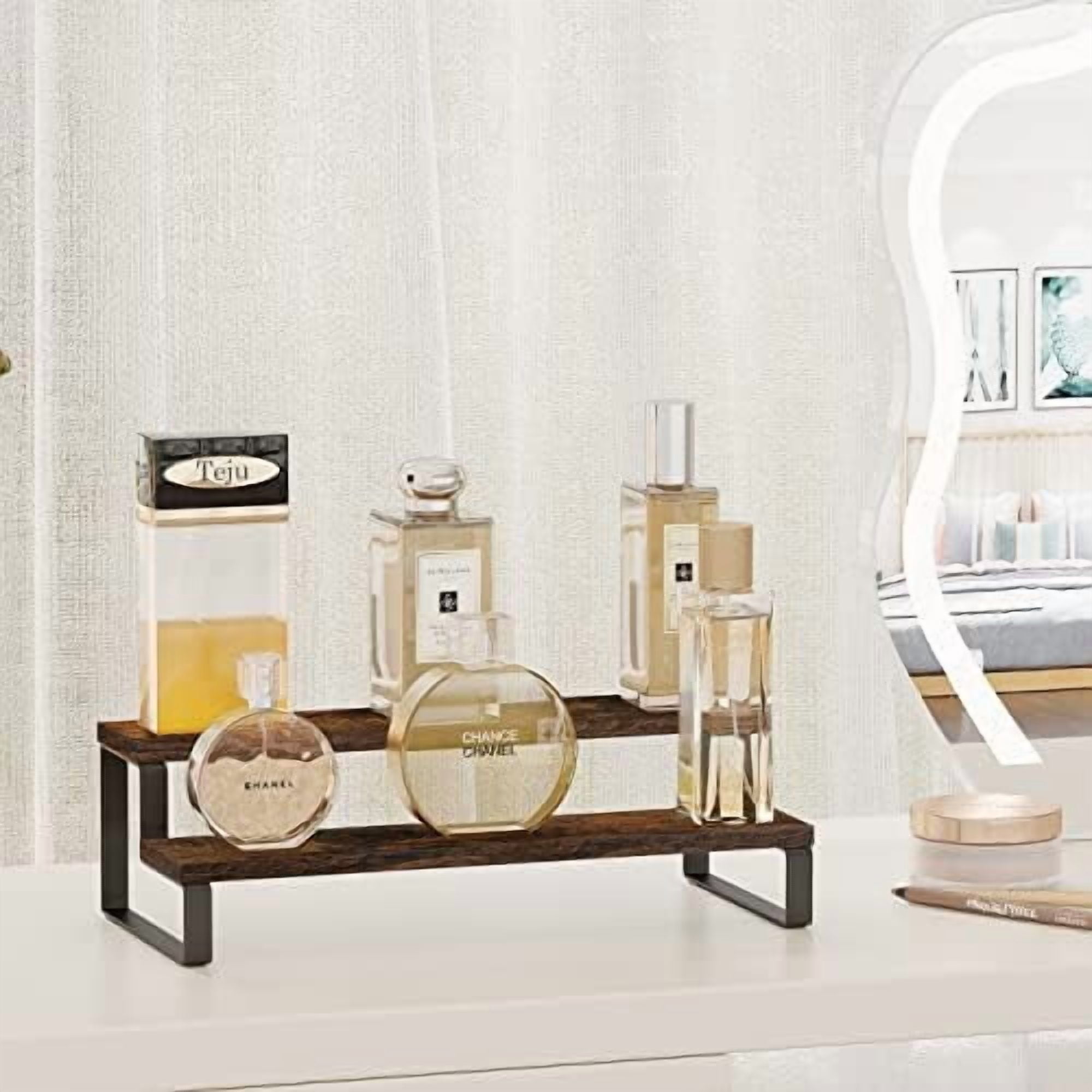 Wooden Display Riser Stand, Tiered Perfume and Cologne Organizer Stand ...