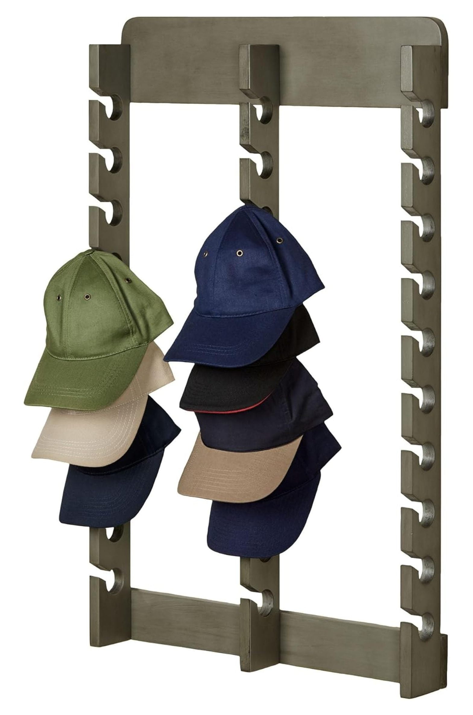 Wooden Display Wall Rack - Gray - Triple, 30 Slots - Baseball Hat ...