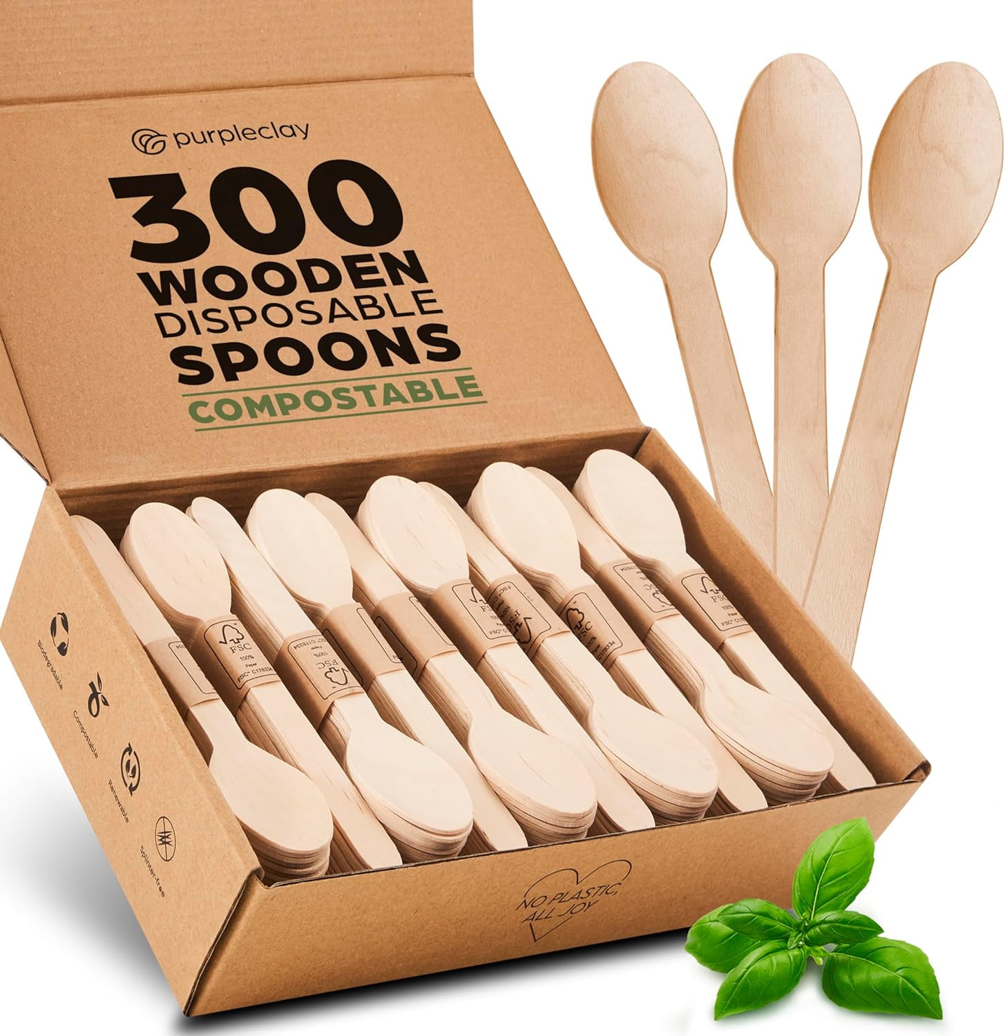 Wooden Disposable Spoons - 300 Piece Wood Compostable Spoons - Eco ...