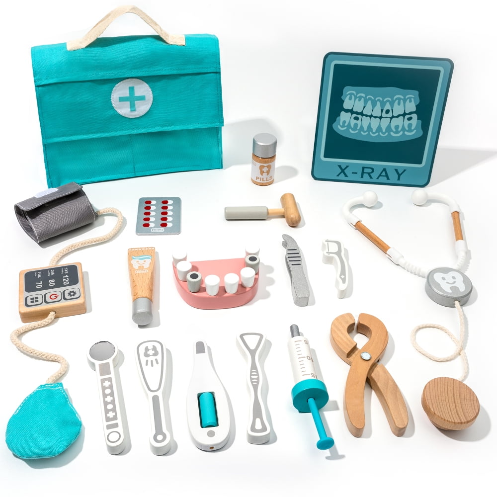 Wooden Doctor Kit for Kids Toddlers, Pretend Play Dentist Medical ...