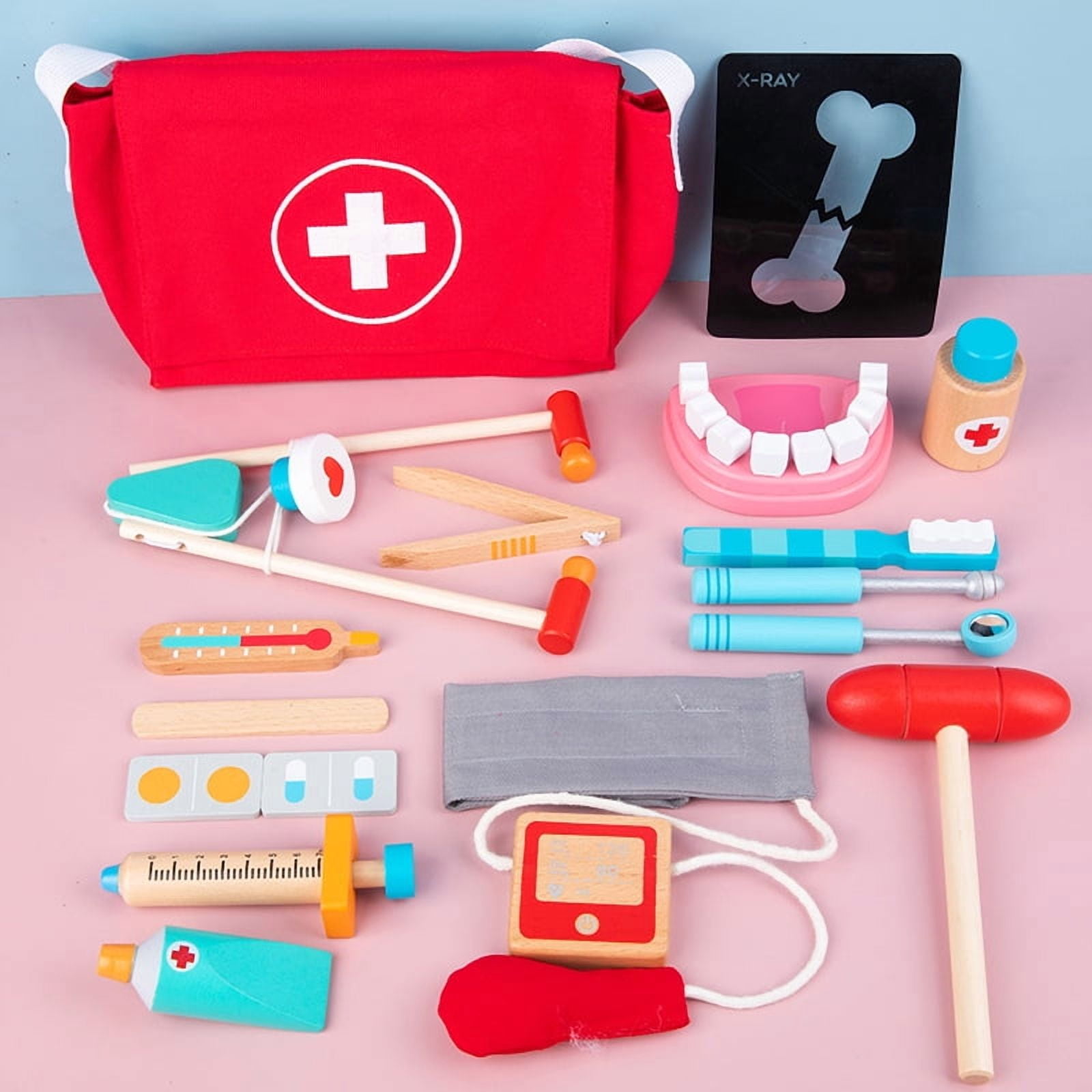 Wooden Doctor Toy Set Injection Simulation Satchel Medical Bag Pretend ...