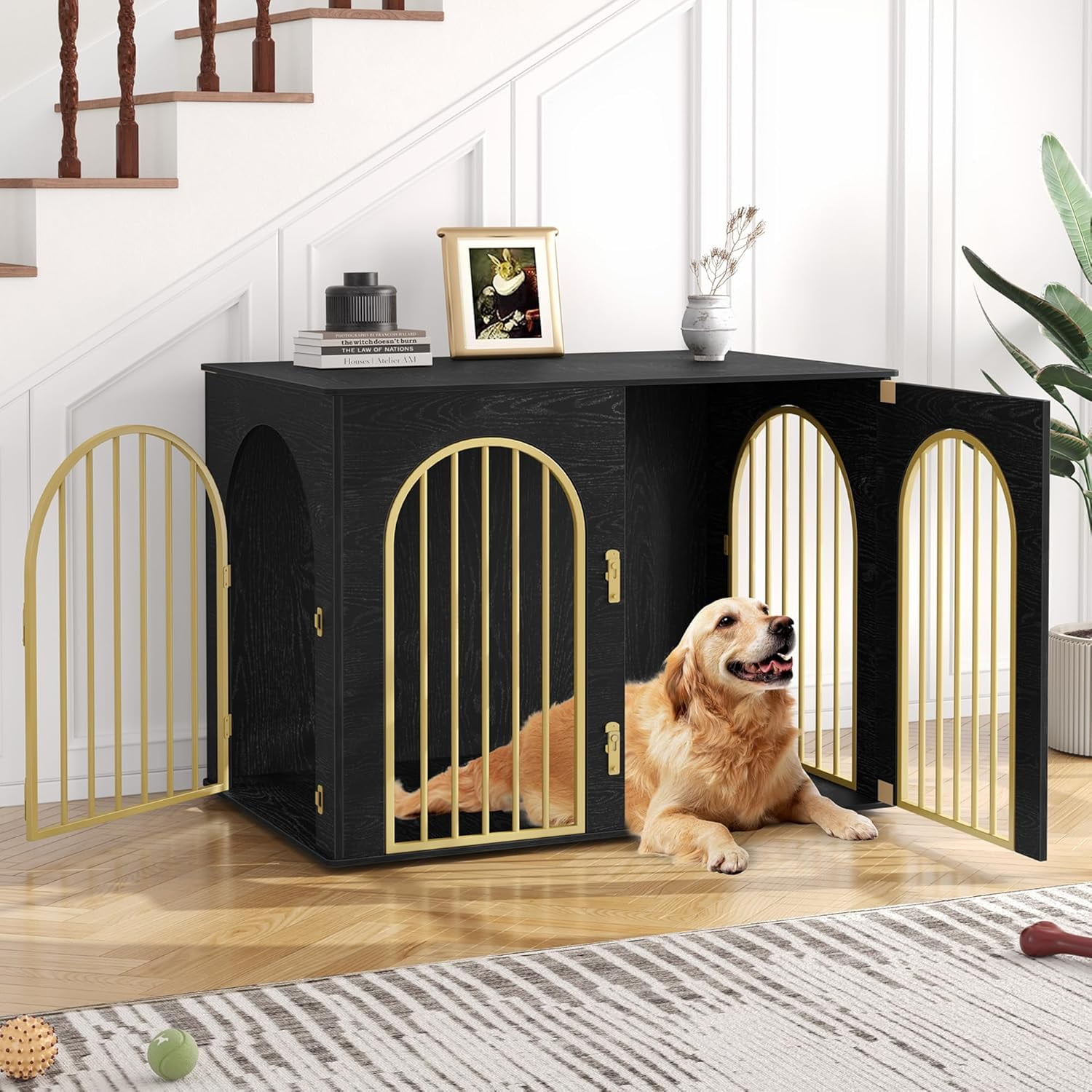 Wooden Dog Crate Furniture TV Stand, Indoor Dog Kennel for Small/Medium ...