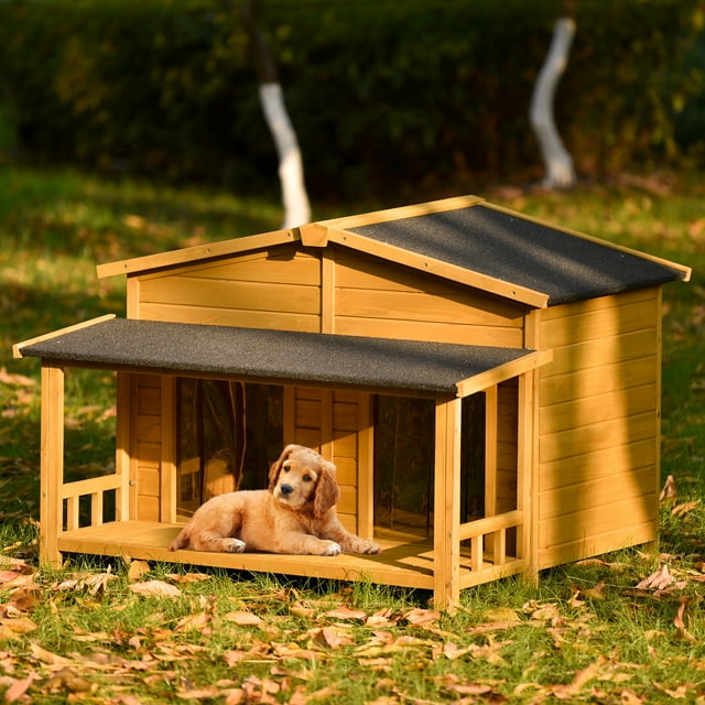 Wooden Dog House for Large Dogs Sturdy Fir Wood Construction with Porch ...